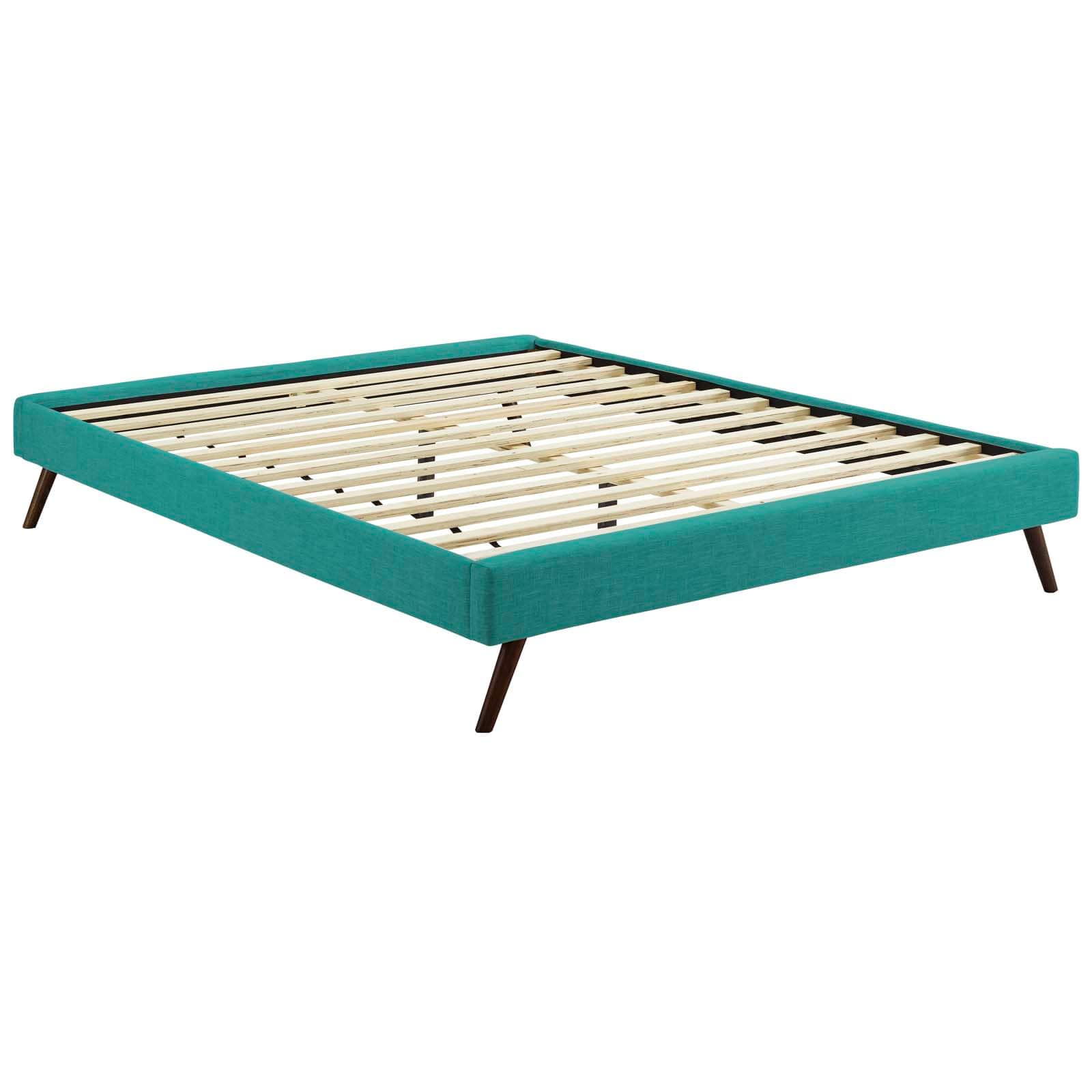 Modway Loryn Fabric King Bed Frame with Round Splayed Legs in Teal in ...