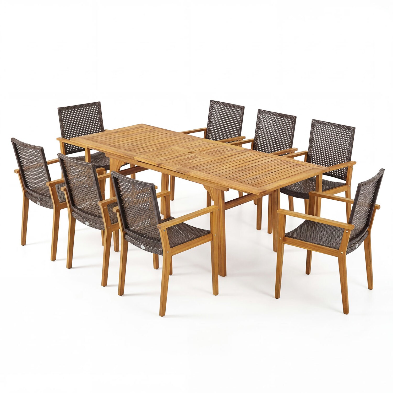 Volenca 9-Piece Expandable Acacia Wood Patio Dining Set with 8 PE ...