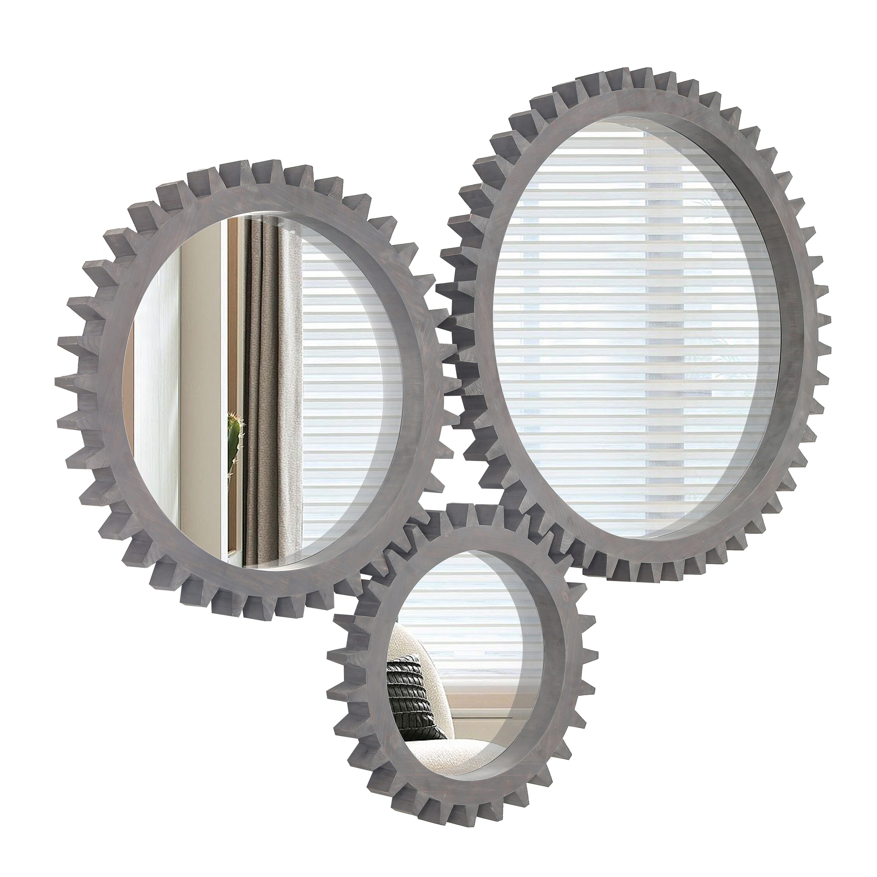 Huluwat Vintage 26 Inches x 26 Inches Wall Wood Round Hanging Gear ...