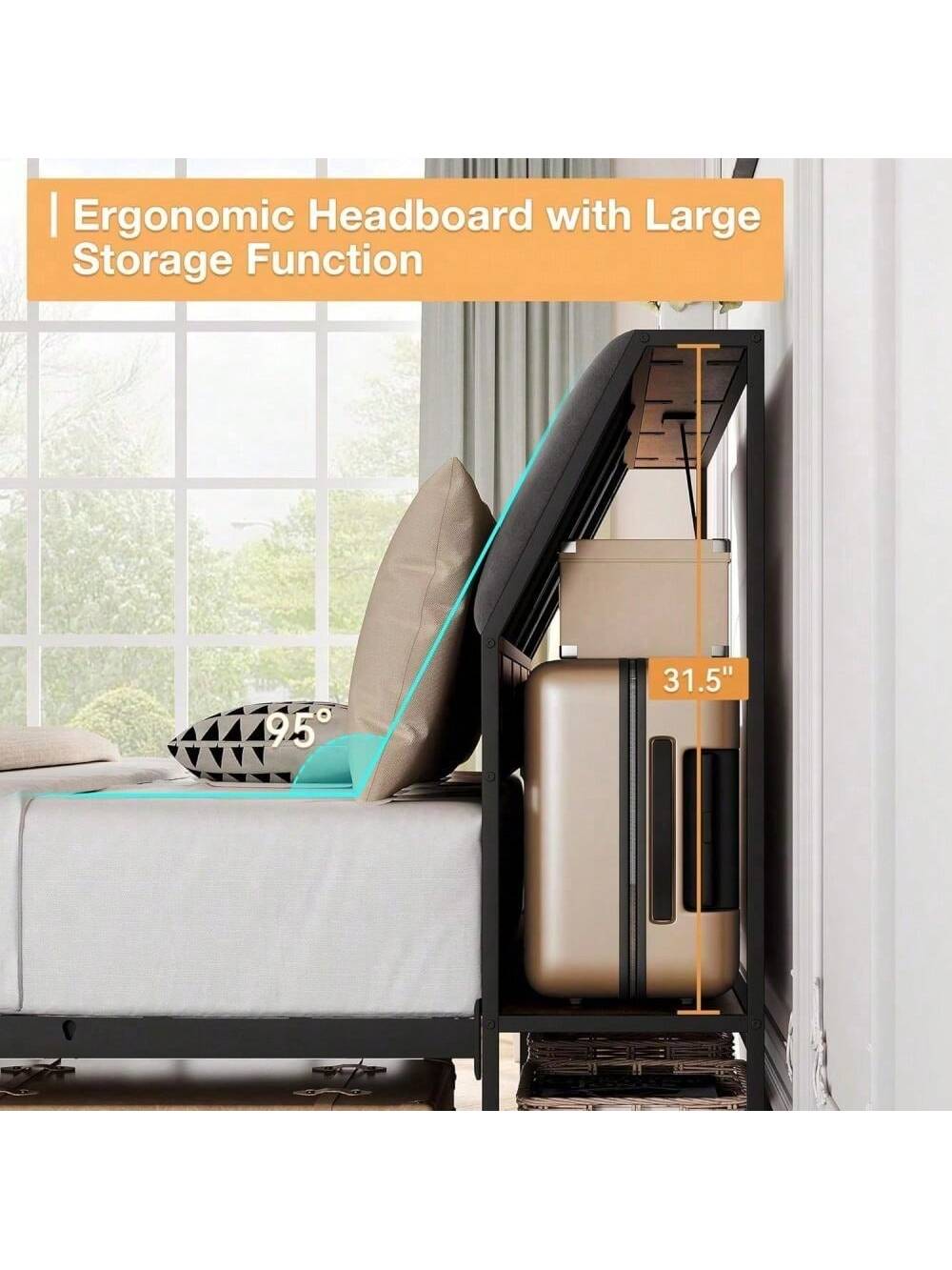 Qeetex Full size bed frame with charging station. bed frame with ...