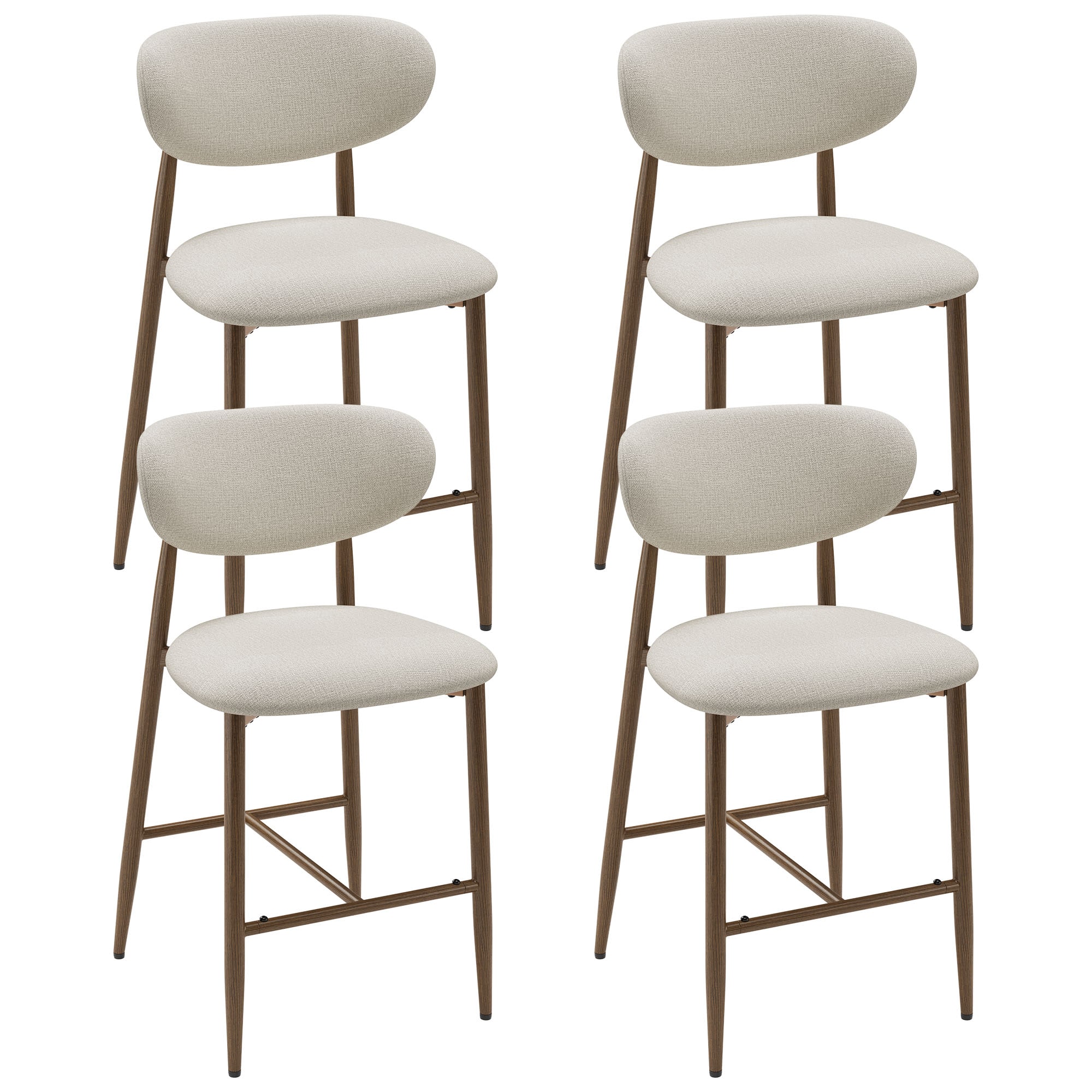 Colamy Set of 4 Beige Counter Height Bar Stools with Wood Grain Metal ...