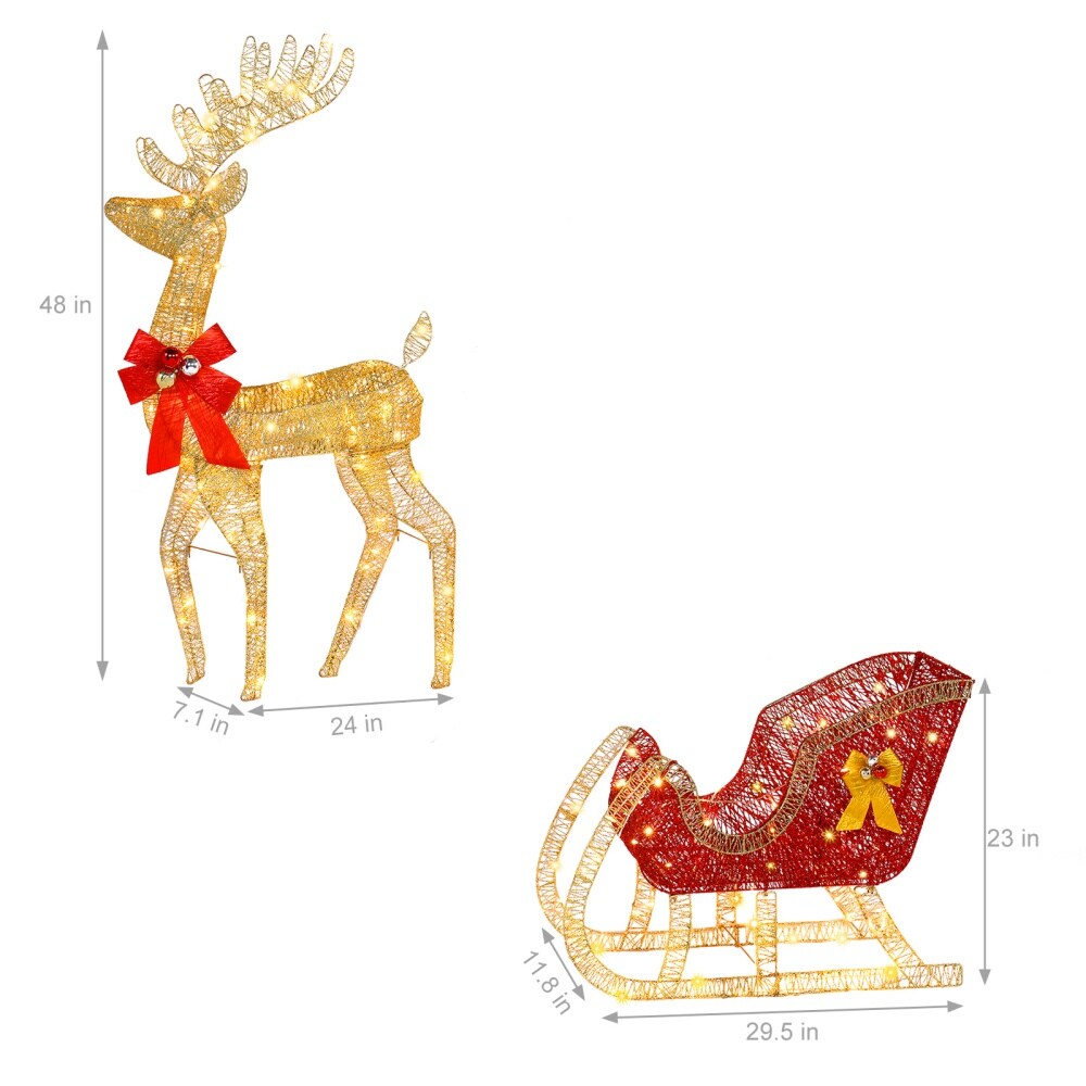 Upsimples Christmas Golden Elk Red Sleigh Decoration Iron Frame Cotton ...