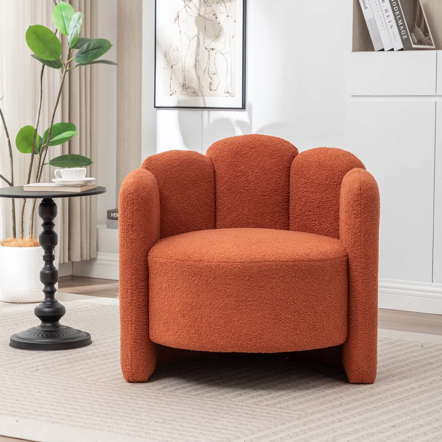 SEYNAR Modern Glam Teddy Fabric Upholstered Round Accent Chair with ...