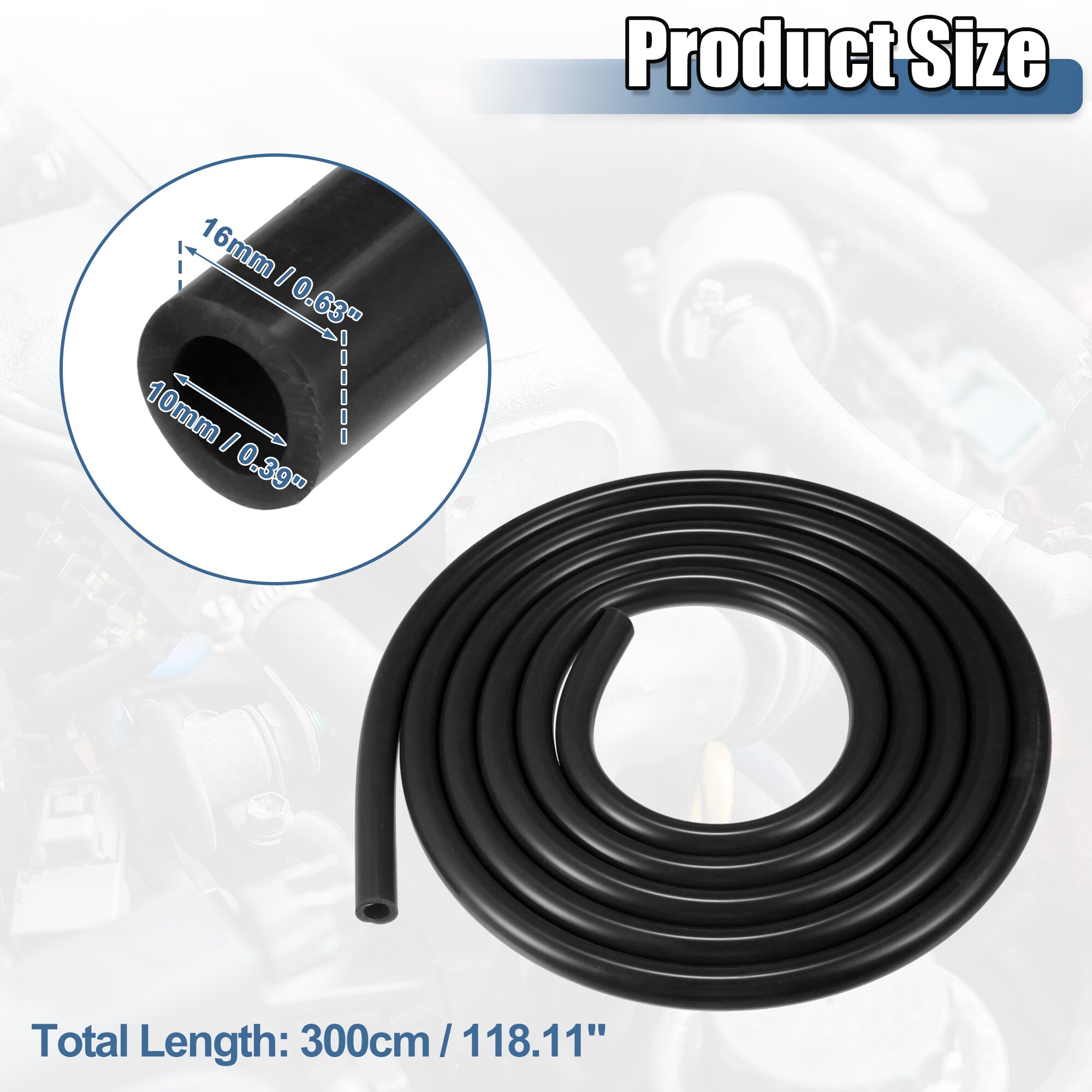 Unique Bargains 1set Silicone Vacuum Tubing Hose 300cm 10mm ID Engine ...