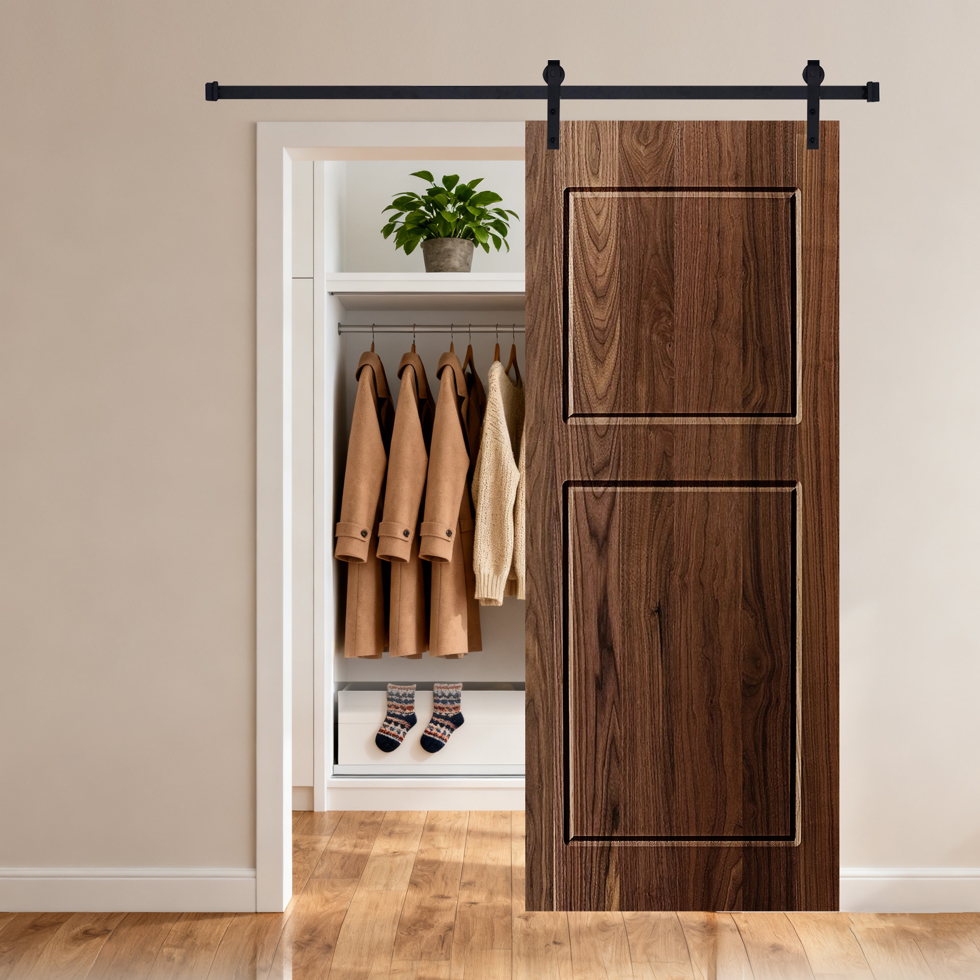LOVMOR 36-in x 80-in Antique brown Modern 2-Panel 3/4 inch Thick Wood ...