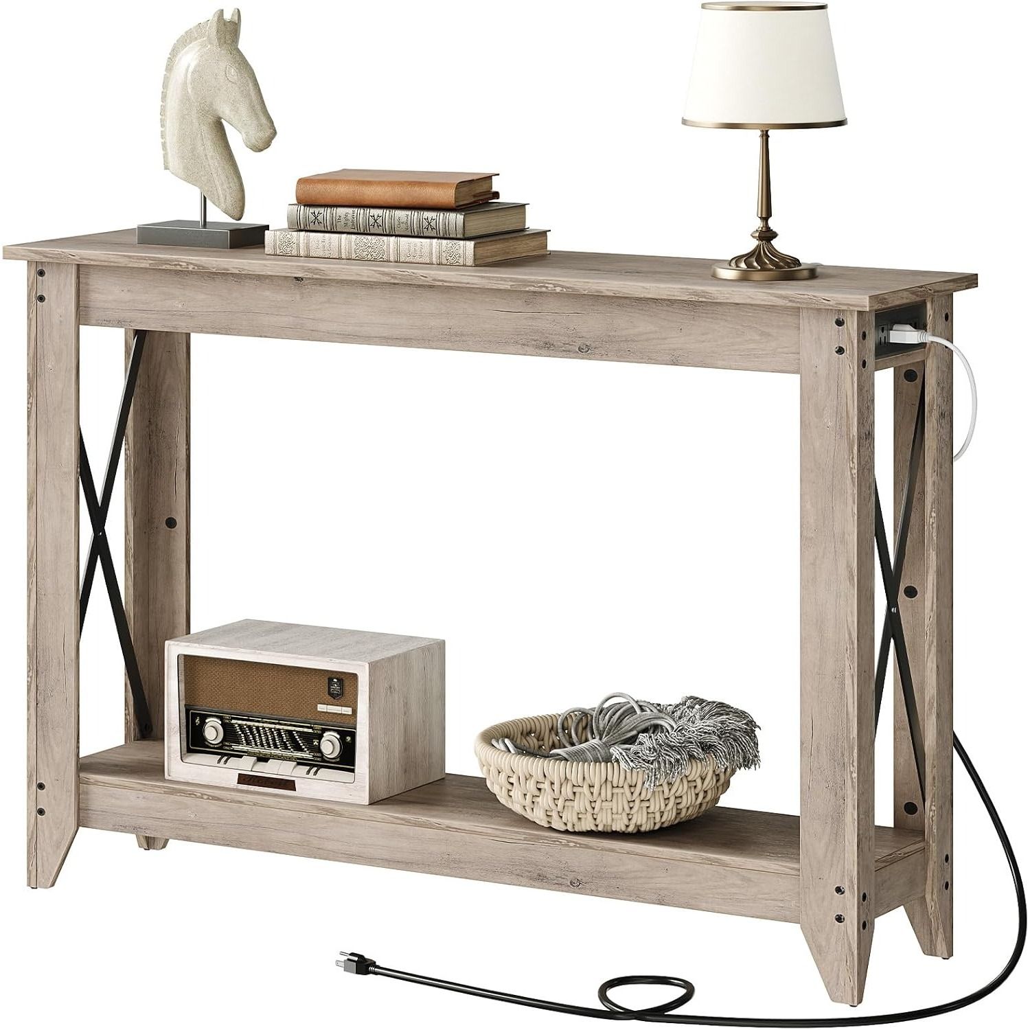 Slickblue Modern Greige and Black Particleboard 2-Tier Console Table ...