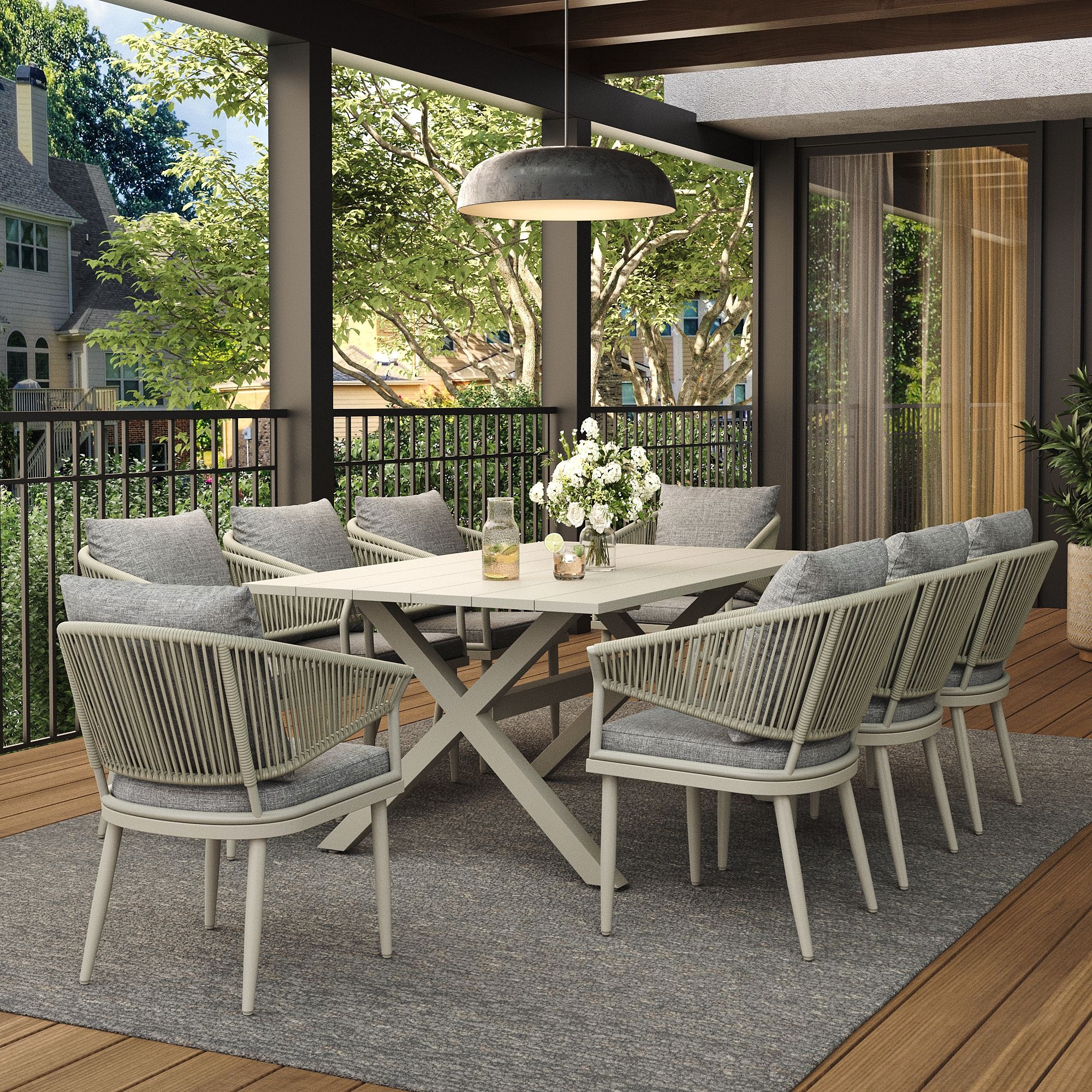 LayinSun 9 Piece Outdoor Dining Table Set with Aluminum Modern ...