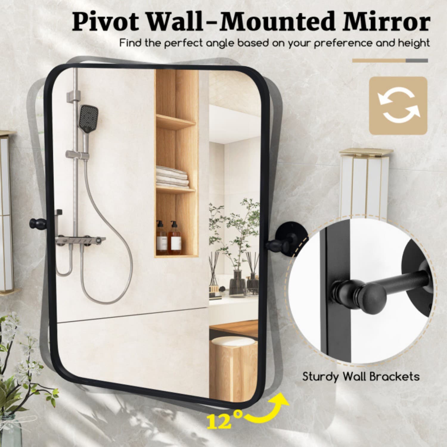 Vanityfus Black Metal Framed Pivot Rectangle Wall-Mounted Mirror in the ...