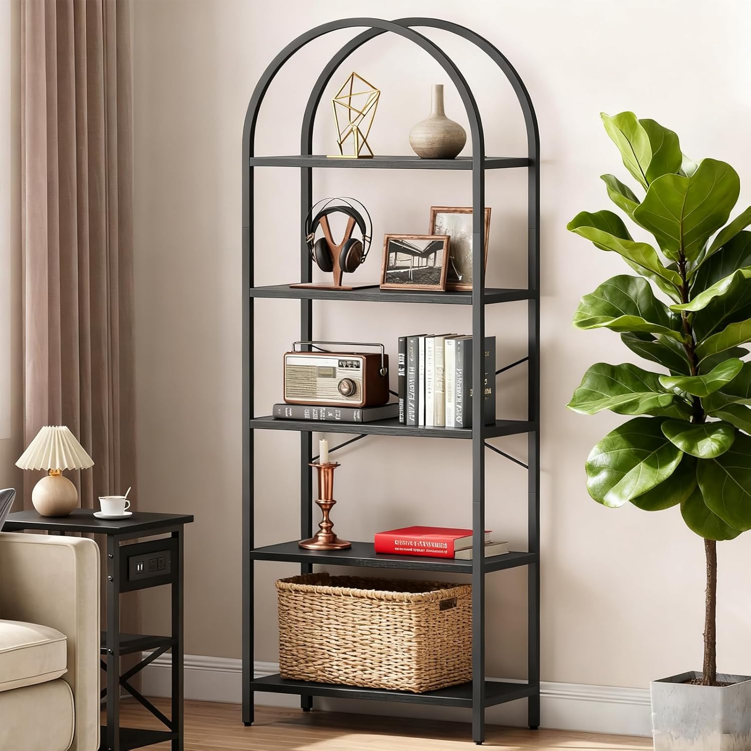 Garvee Bookshelf 5 Tier Arched Display Racks Tall Shelf for CDsBooks ...