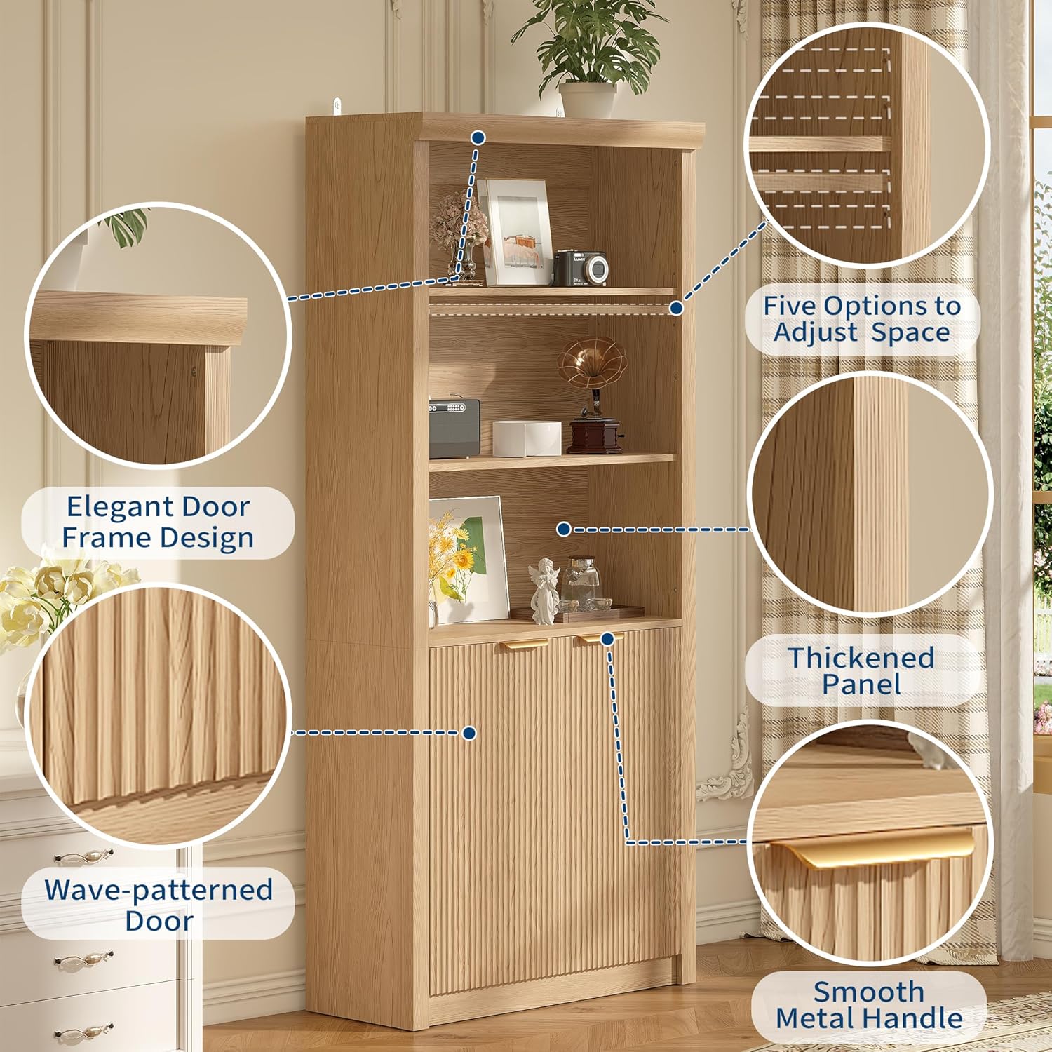 IdealHouse Tall Book Shelf and Bookcase Wooden Bookcase with Doors ...