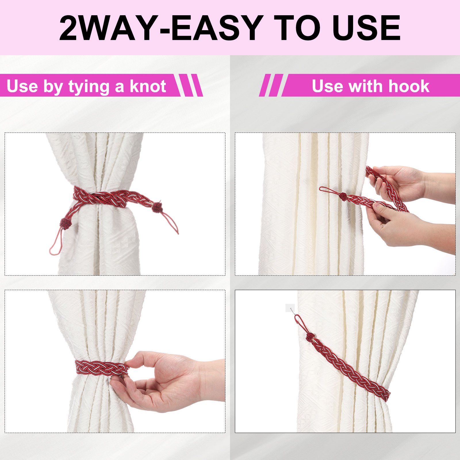 Unique Bargains 2pcs Curtain Tiebacks 60cm/24Inch Braided Drapery ...