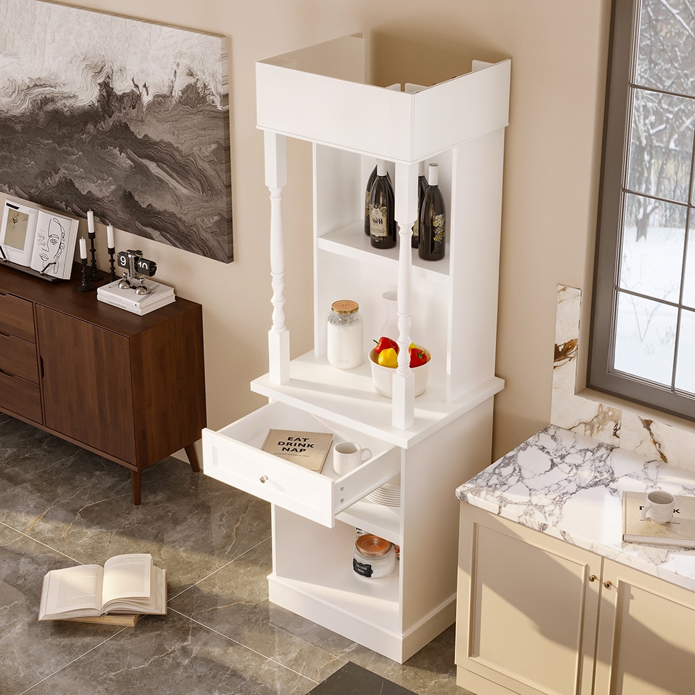 Homsee White Freestanding Cabinet with Shelves Drawer and Storage Space ...