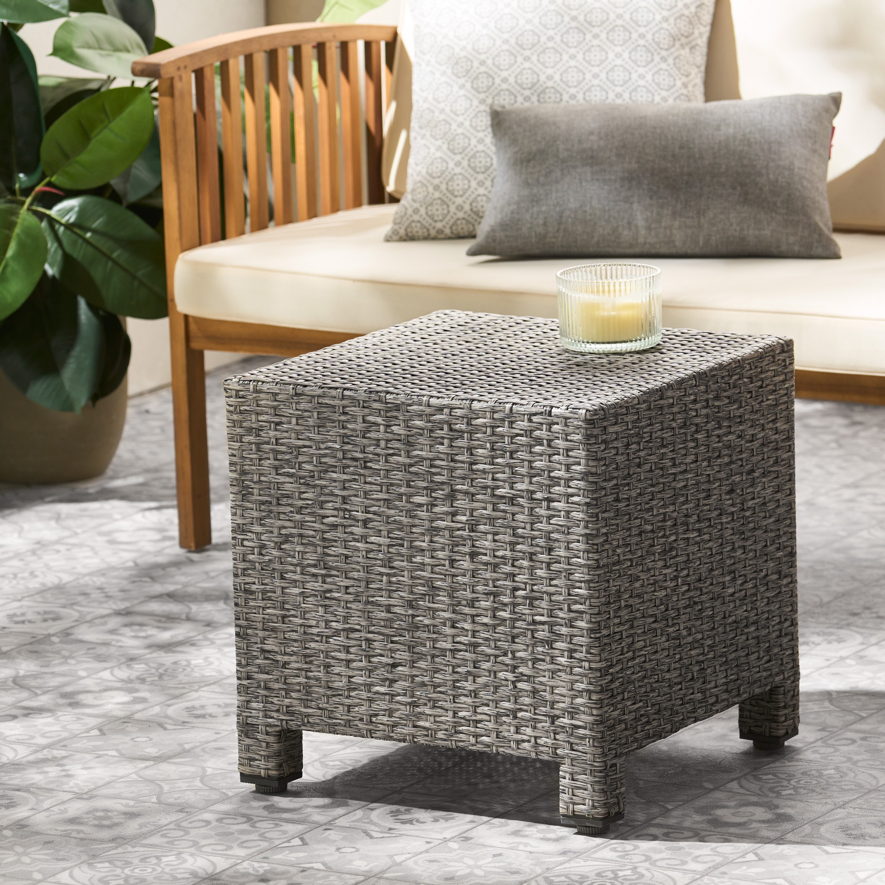Tinyhomie 18 Inch Black Rattan Cube Accent Side Table Outdoor in the ...