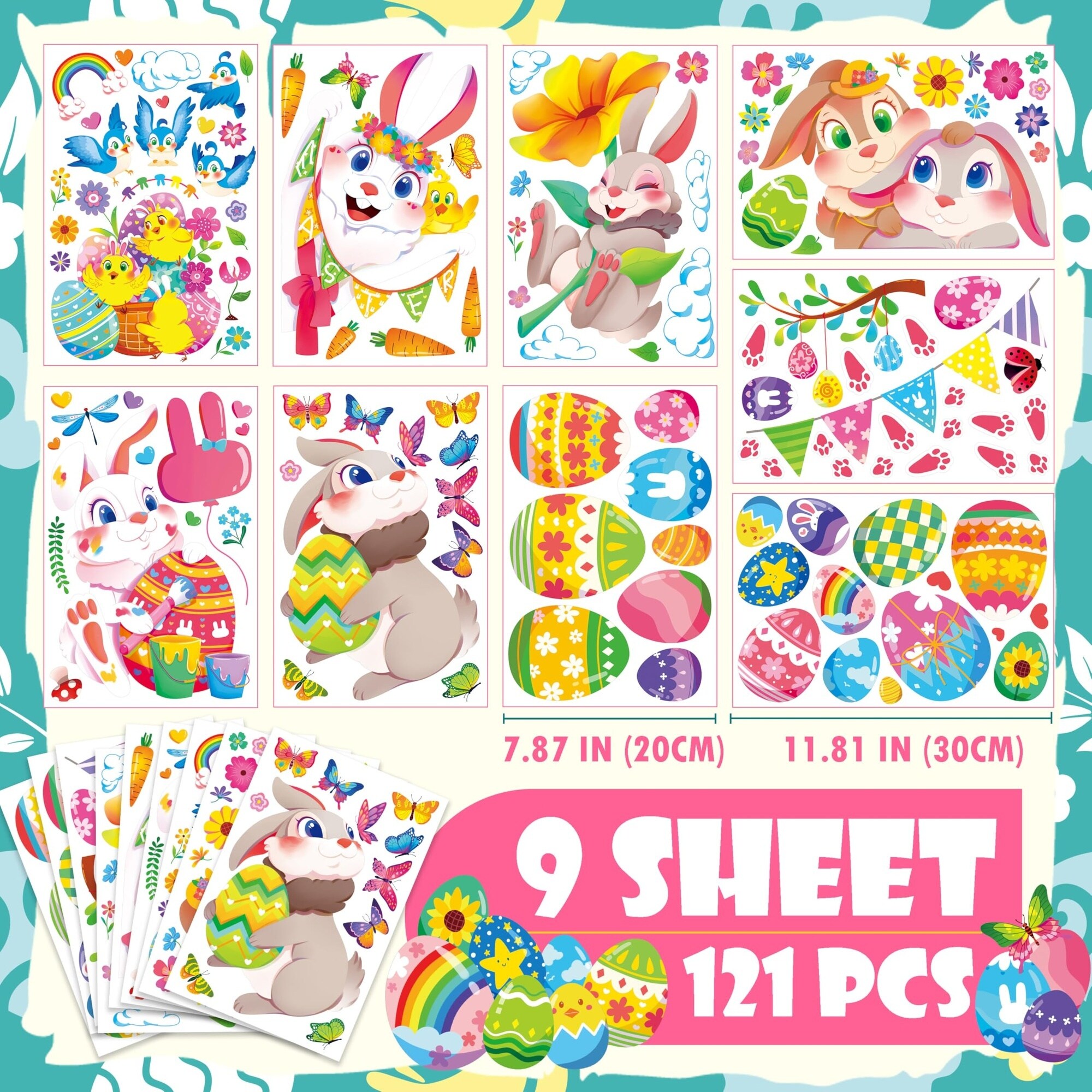 LAIFUCAM Large Easter Window Clings Bunny Egg Bird Spring Decor Double ...