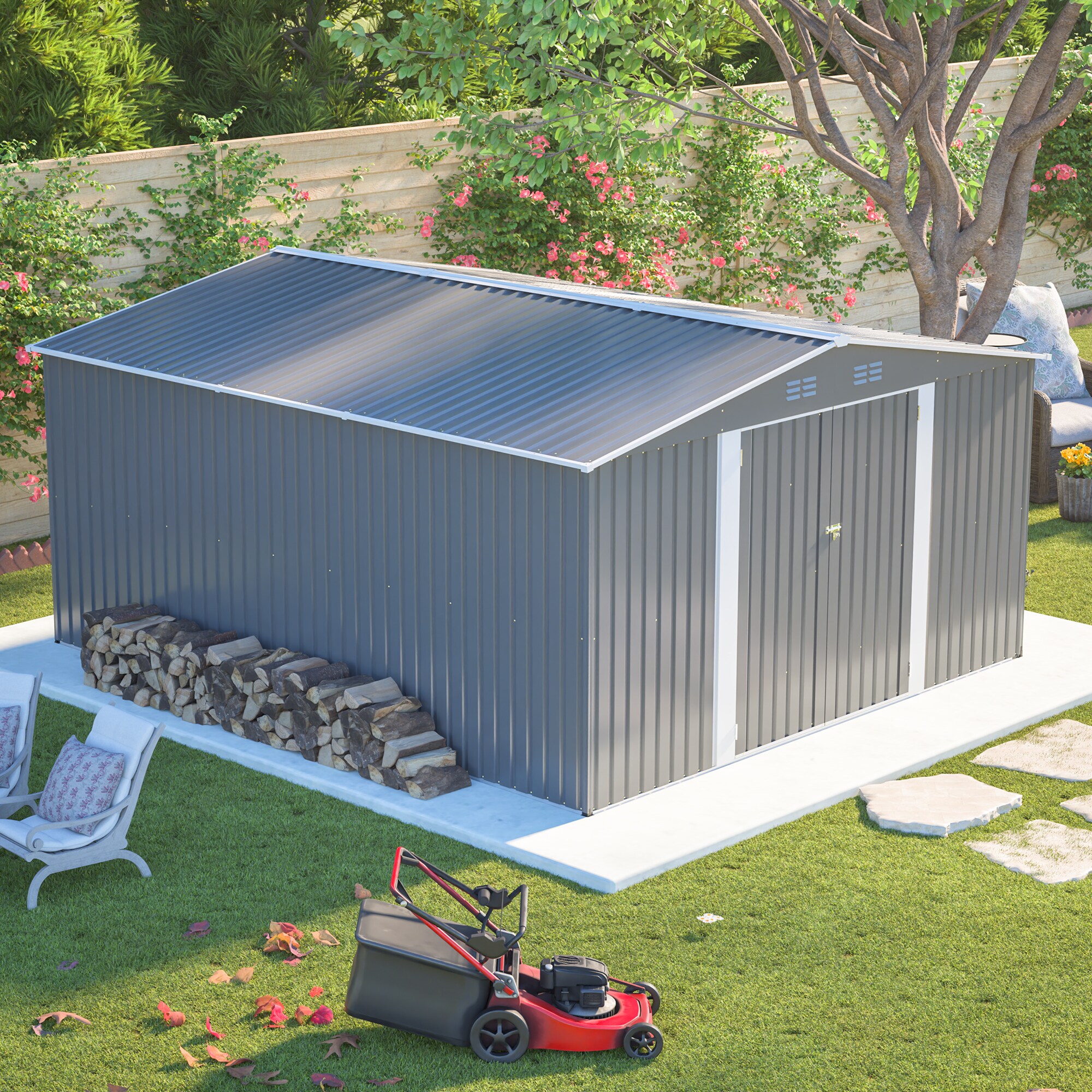 GDFStudio Knook Industrial 12x14 FT Large Tool Building Metal Outdoor ...