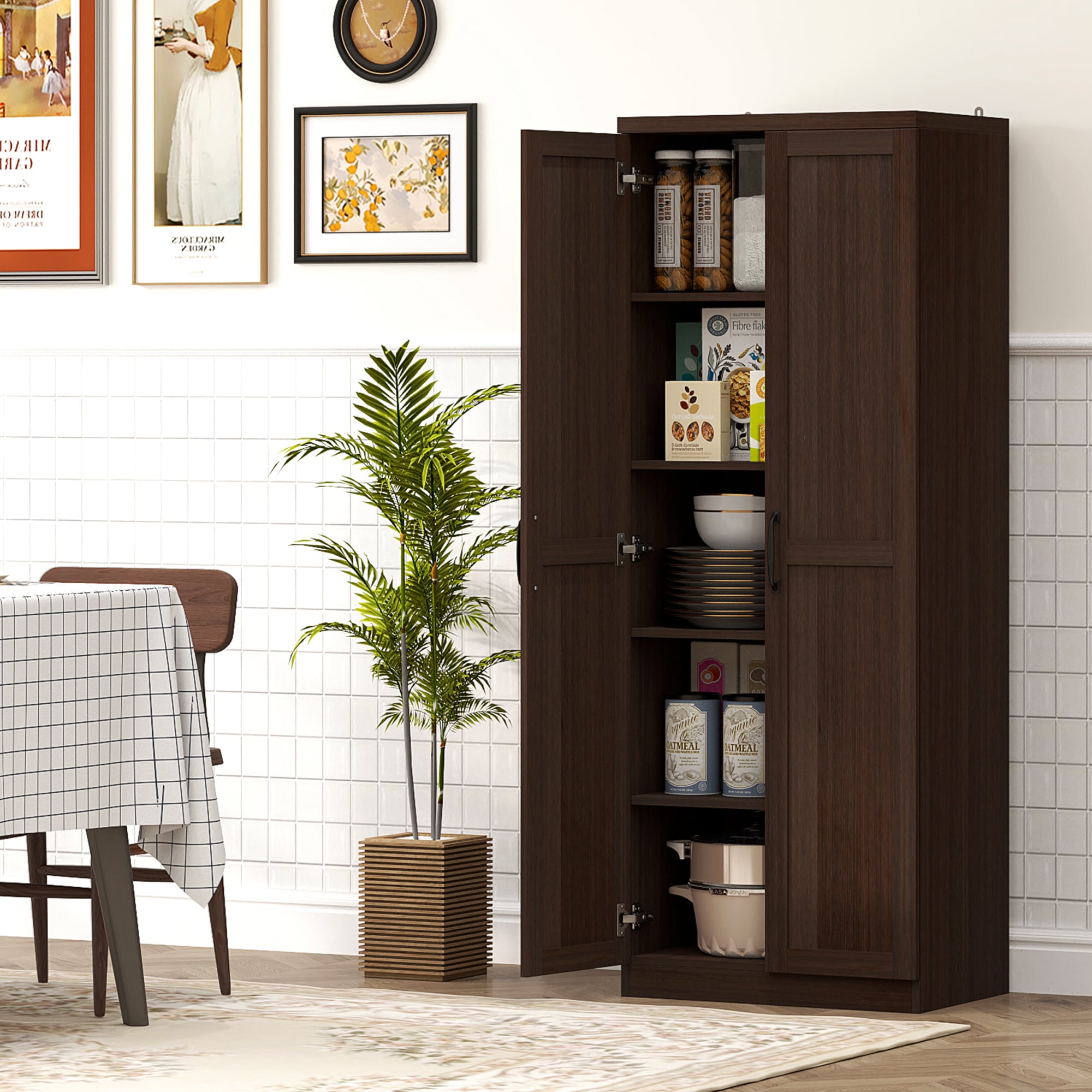 Tinyhomie 63Inch 2 Door Kitchen Pantry Freestanding Cabinet with 2 ...