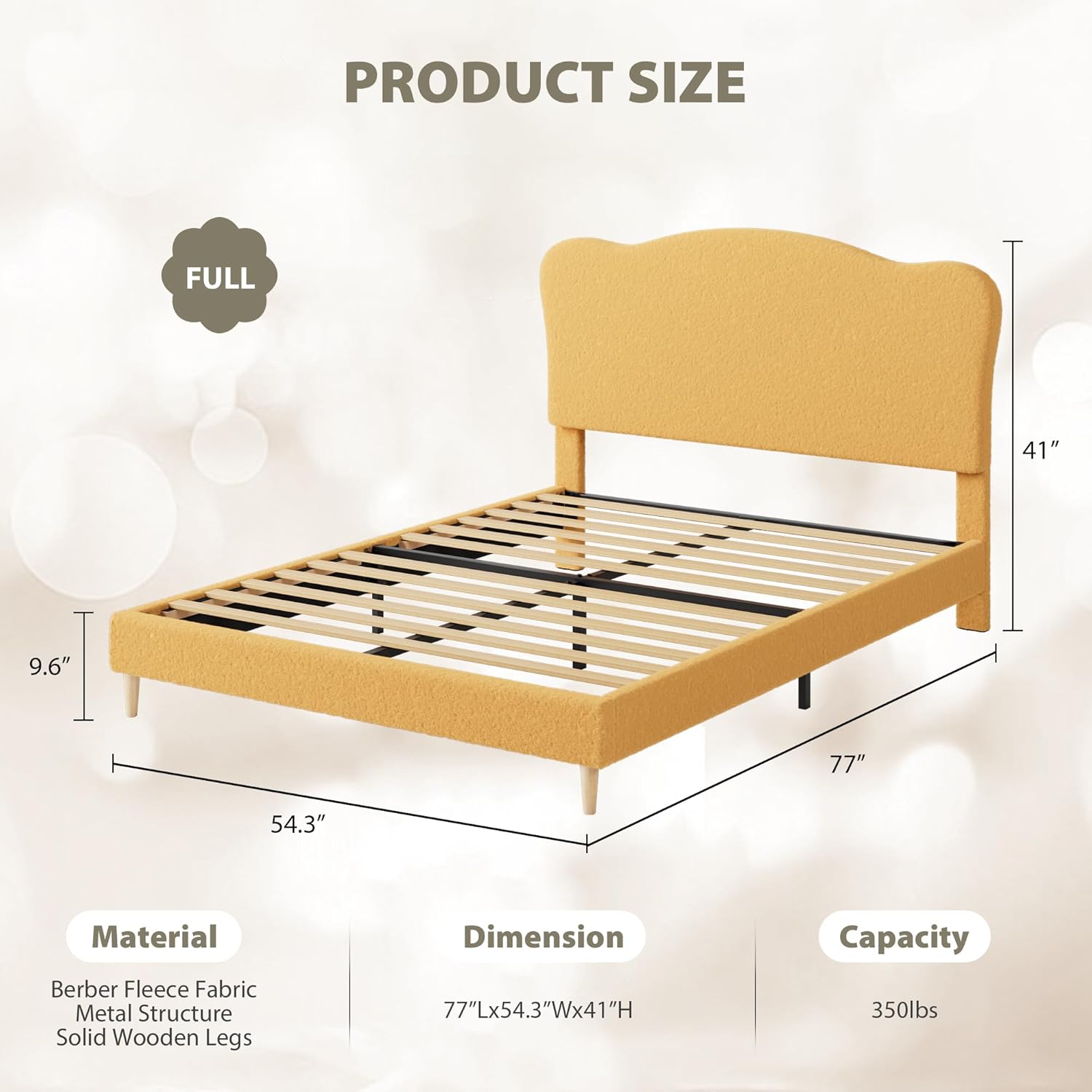 IdealHouse Full Size Yellow Velvet Upholstered Platform Bed Frame For ...