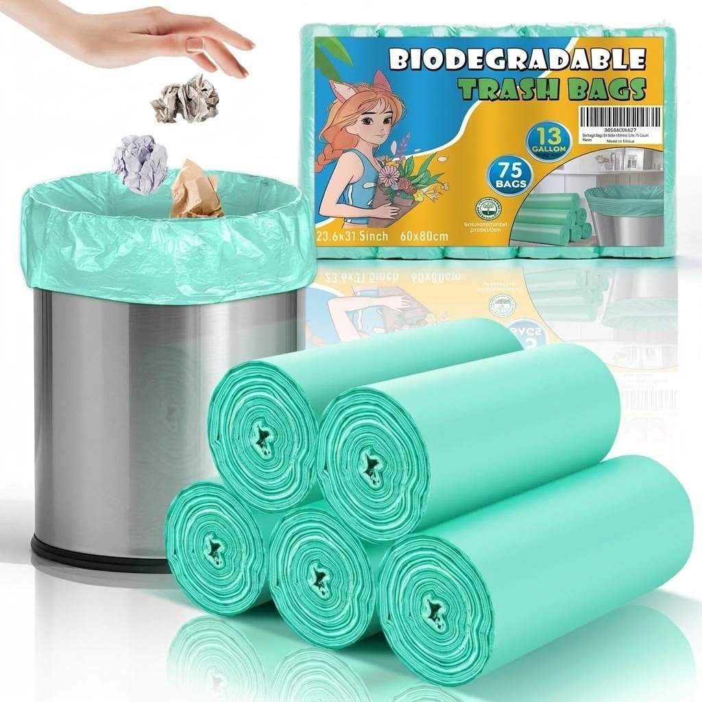 Phyfalip 13 Gallon Tall Kitchen Garbage Bags Clear Green Biodegradable ...