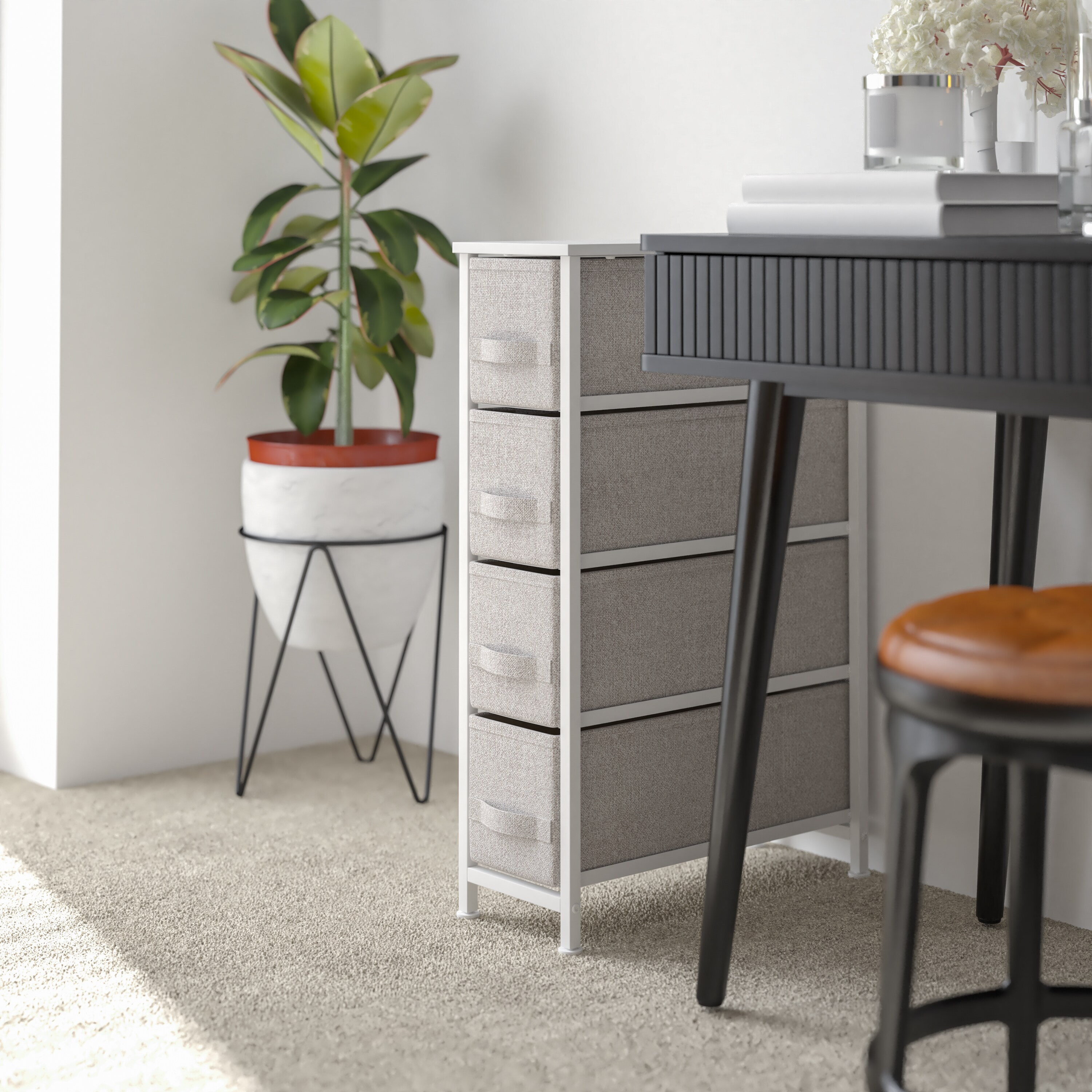 Emma + Oliver 4 Drawer Slim Dresser Storage Tower-White Wood Top and ...