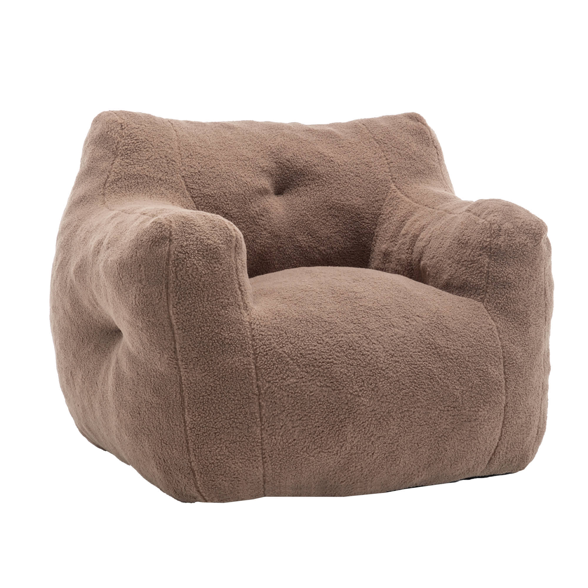 Vynxaria Coffee Teddy High-Density Foam Adult Bean Bag Sofa Chair with ...