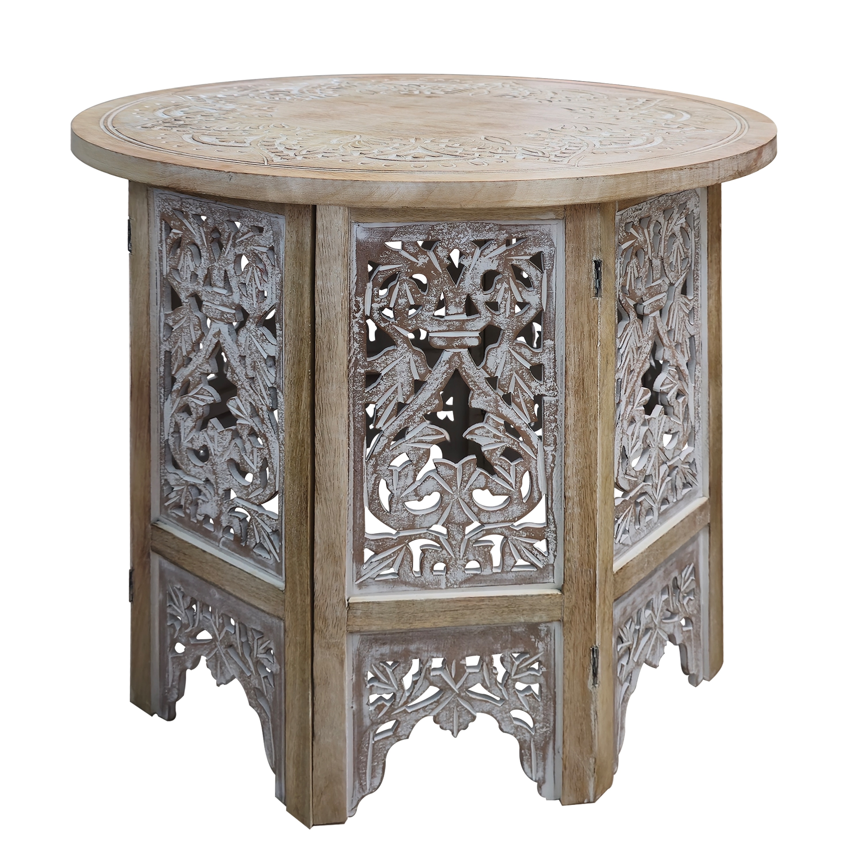 THE URBAN PORT Accent 24.0 in. Natural Brown and White Round Wood End ...