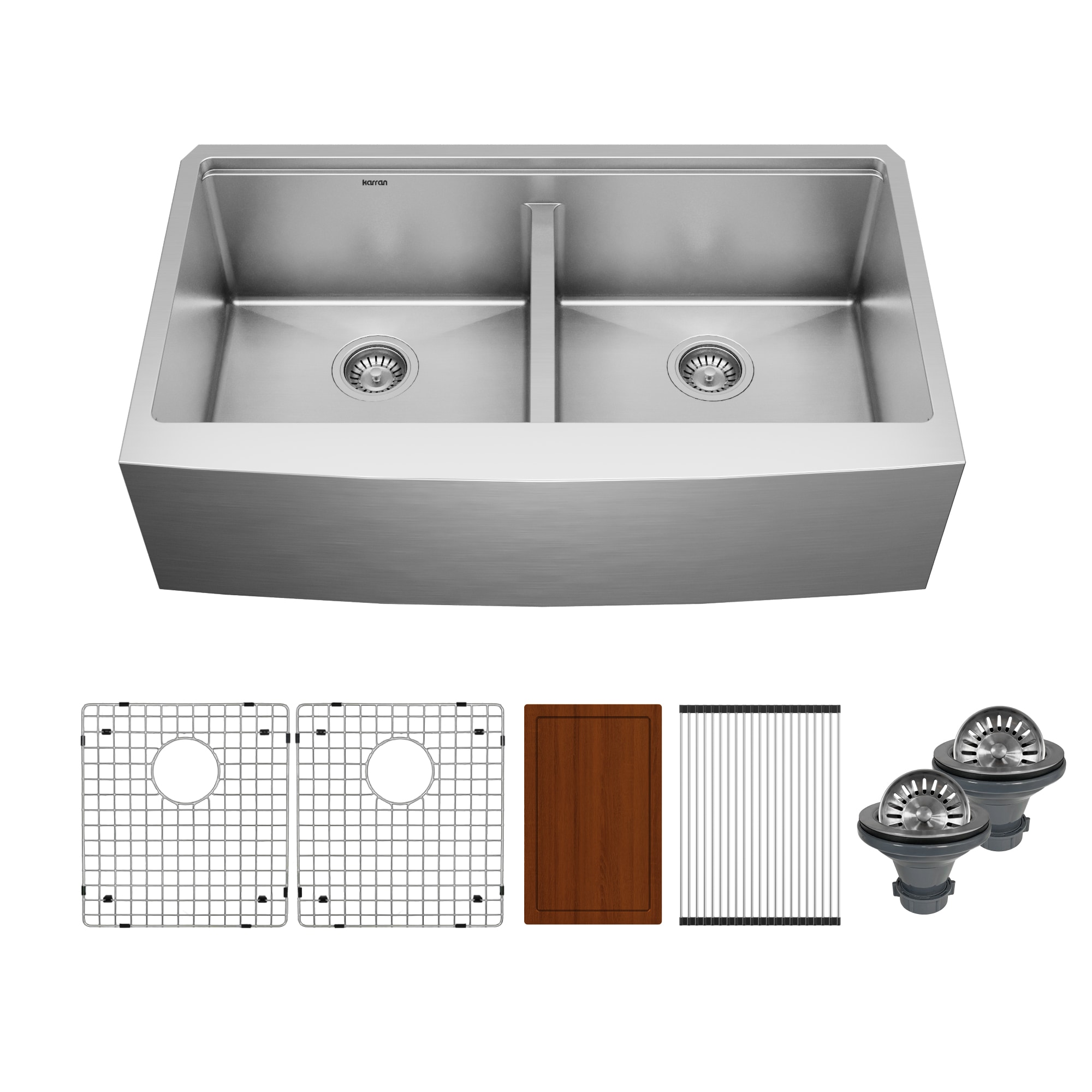 Karran Farmhouse Apron Front 36-in x 21-in Satin Brushed Stainless ...