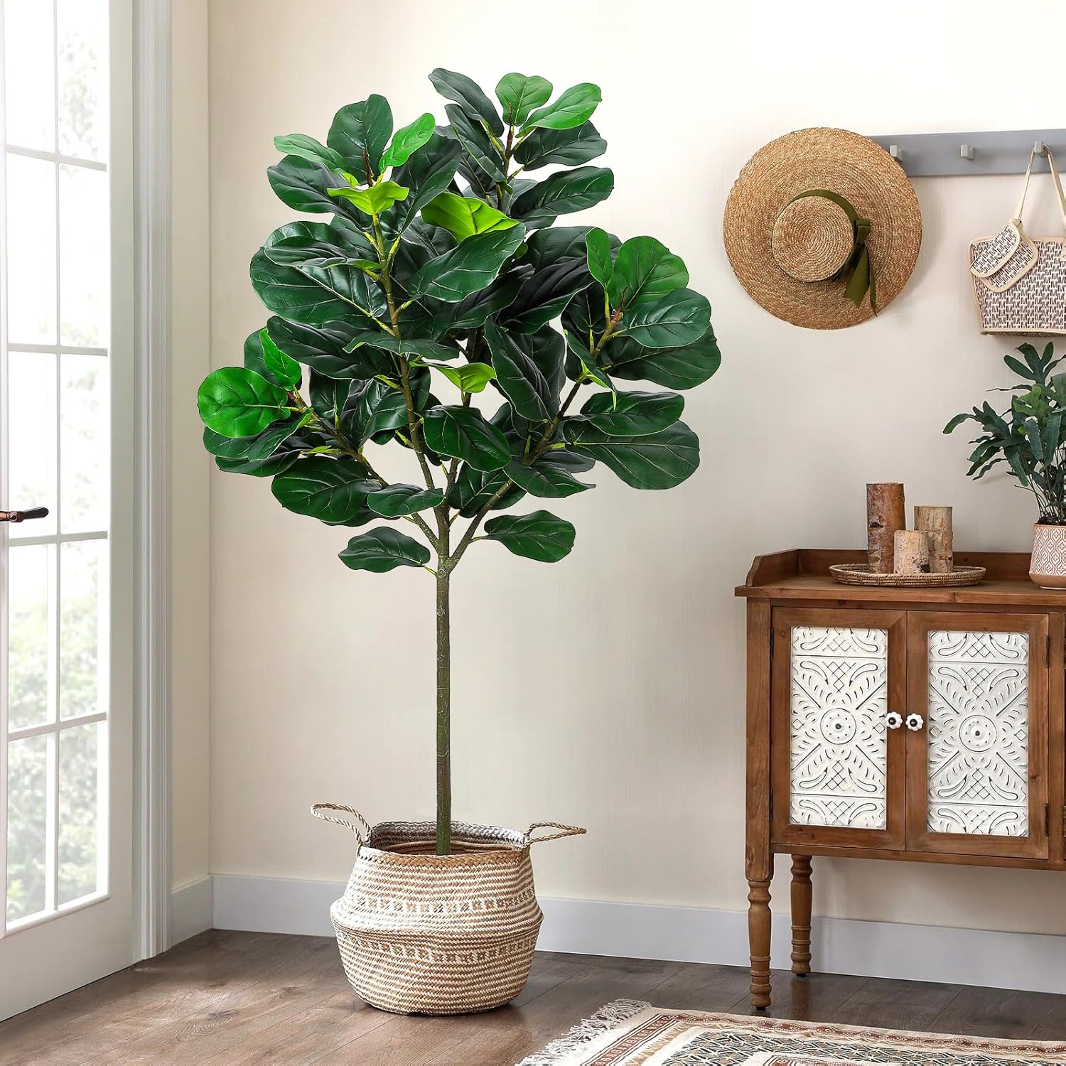 Garvee 5.2 Ft Artificial Fiddle Leaf Fig Tree Faux Ficus Lyrata Plant ...