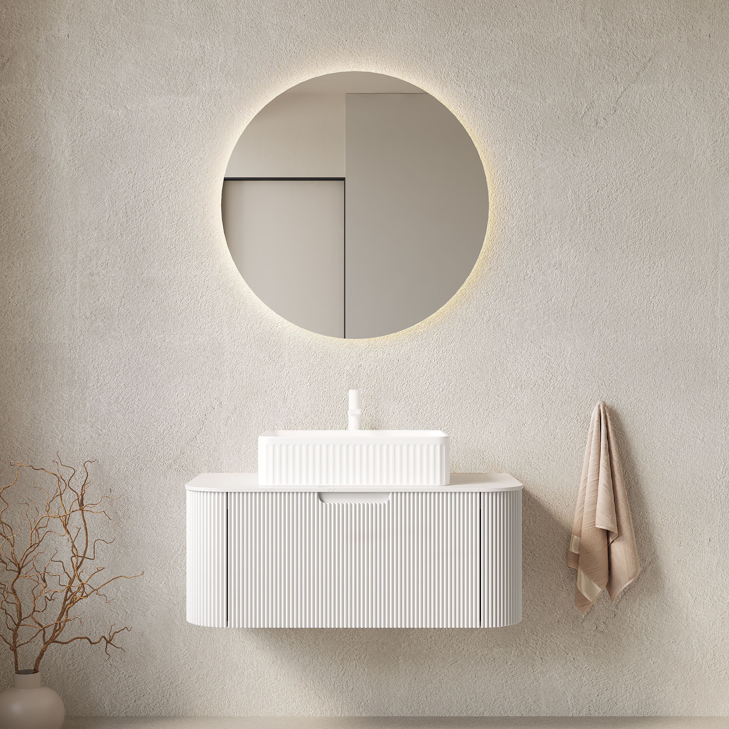 Afhocomp 36 in. Single Sink Wall-mount White Bath Vanity with White ...
