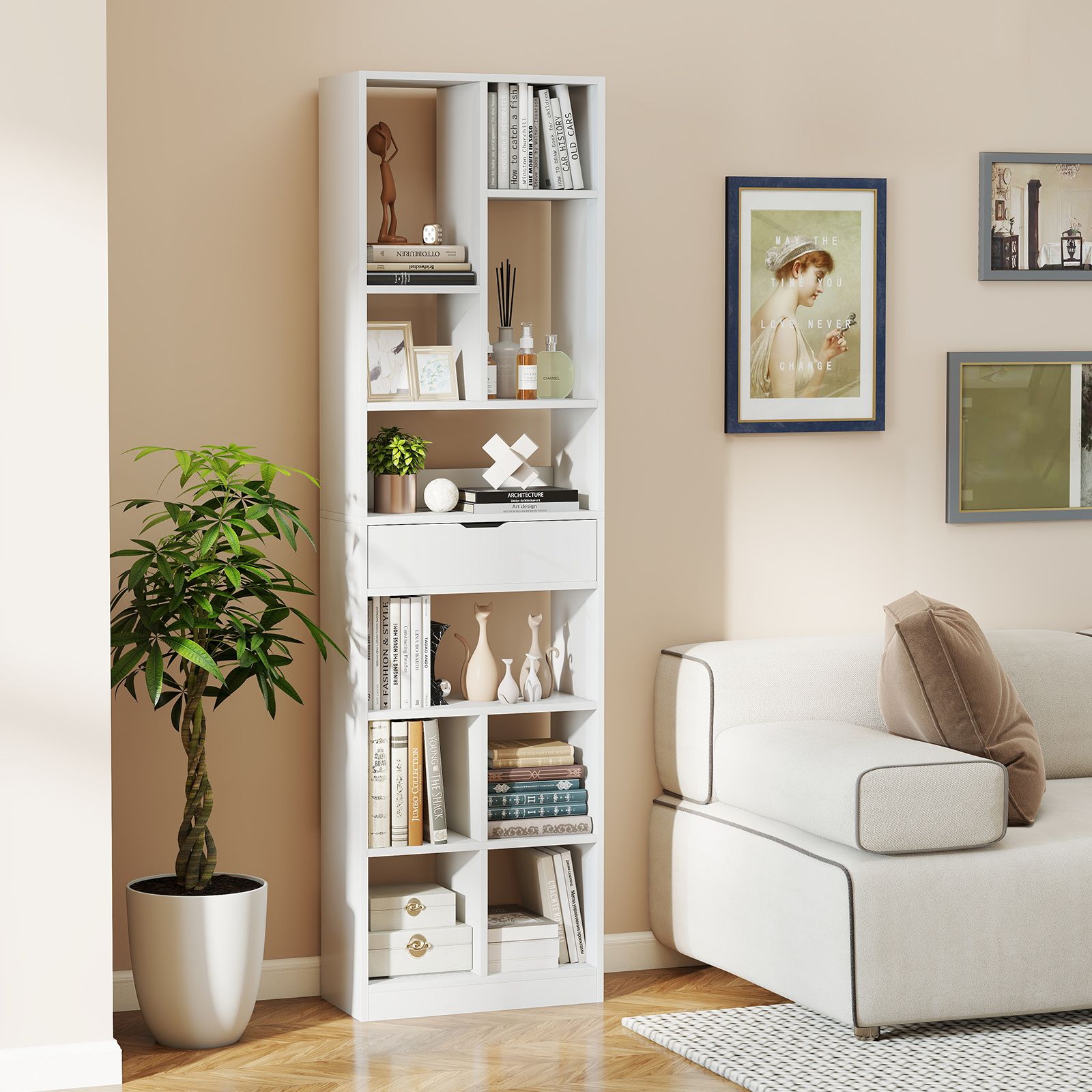 Slickblue 10 Cube Modern Bookcase (19.5 W x 71 H x 9.5 D) White ...