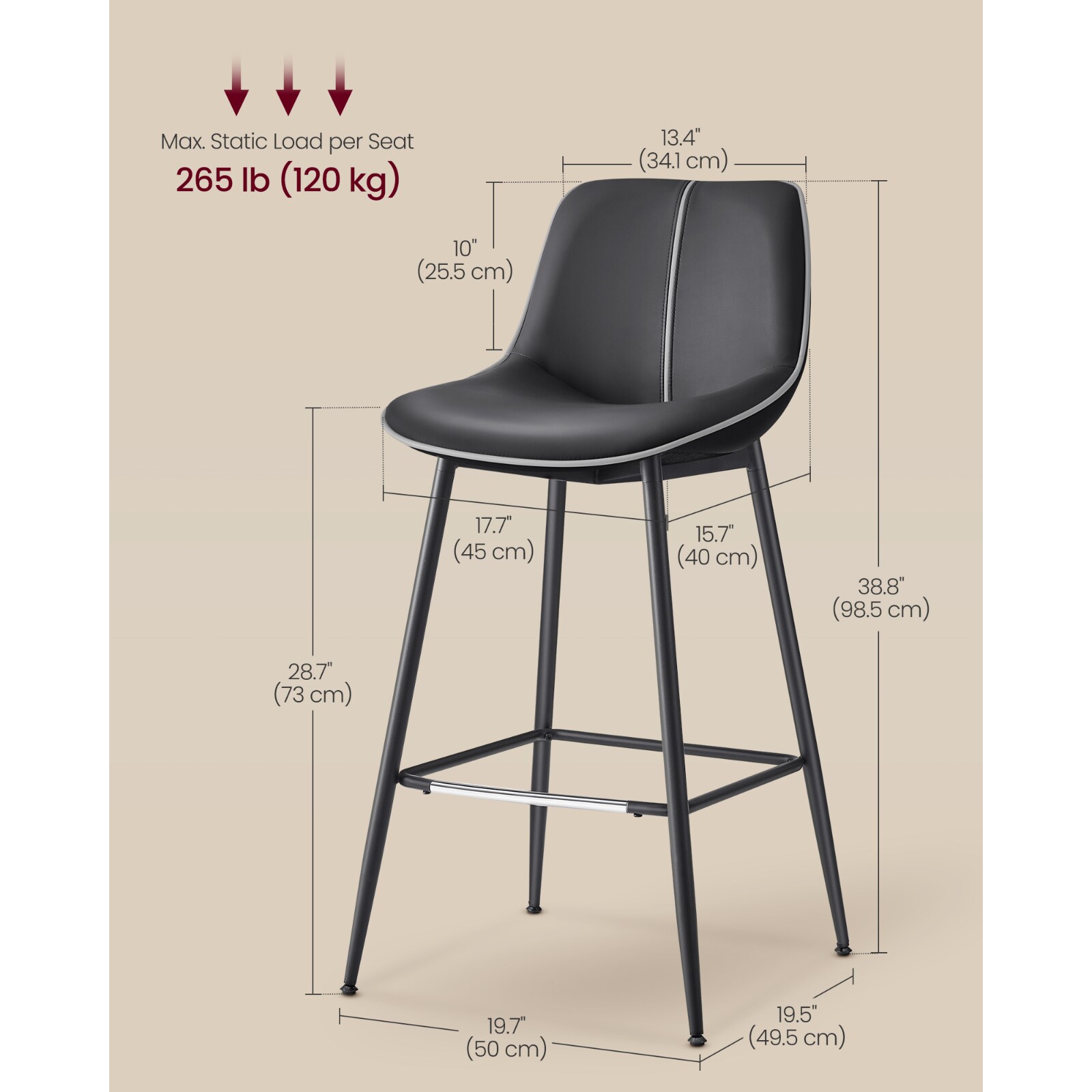 Slickblue Set of 2- Counter/Bar Stool with Back Metal Frame for Kitchen ...