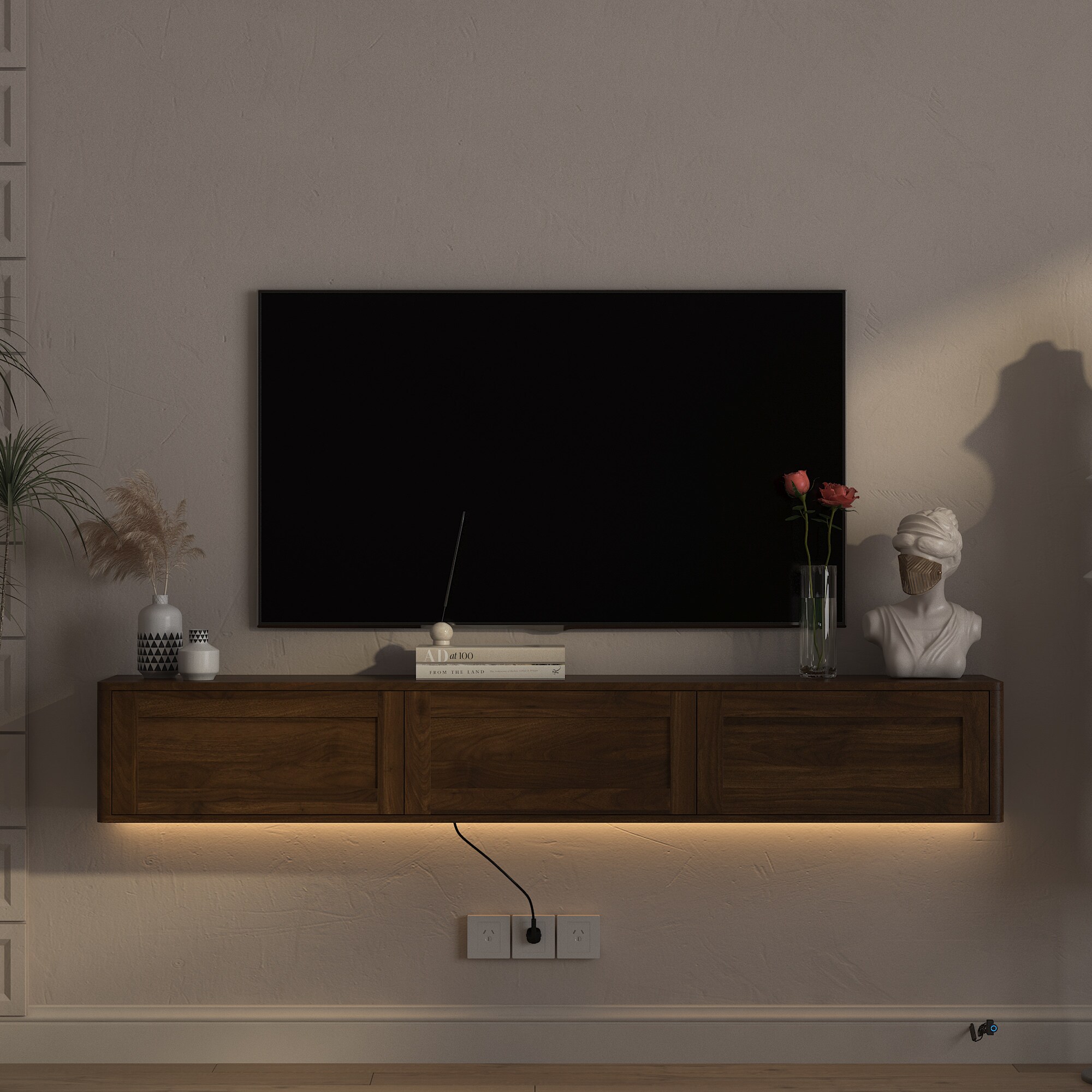LUXEYARD Floating TV Stand Wall Mounted TV Shelf with Led Lights and ...