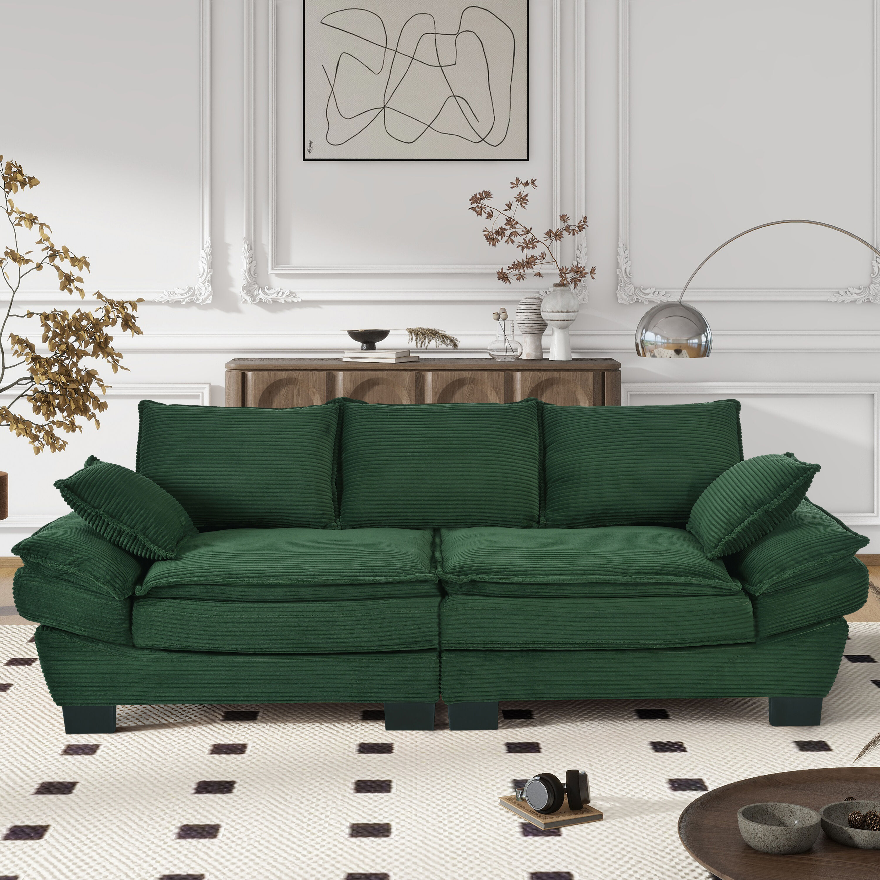 LUXEYARD 85.4Inch Modern Curved Sofa Back Upholstered Couch with 2 ...