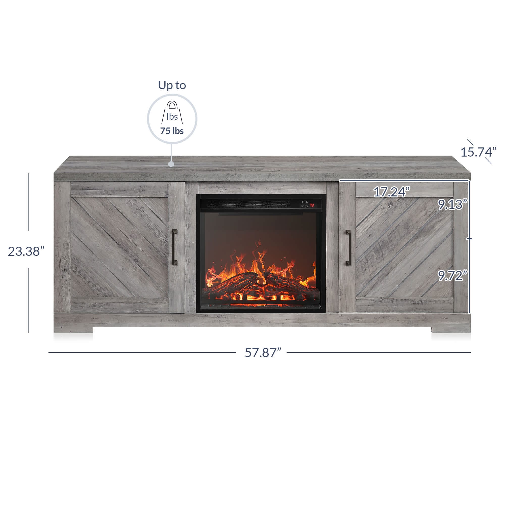 Belleze 58 inch Farmhouse TV Stand with 18 inch Electric Fireplace ...