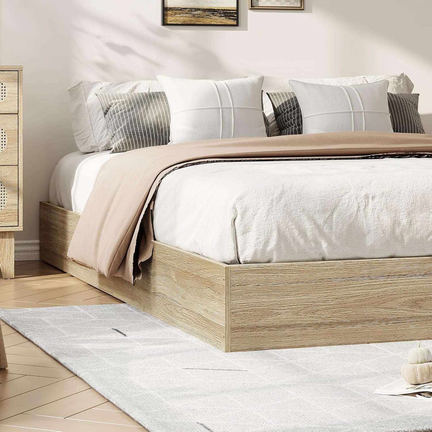 IdealHouse Wood Platform Bed Frame Wooden Bed Frame Without Headboard ...