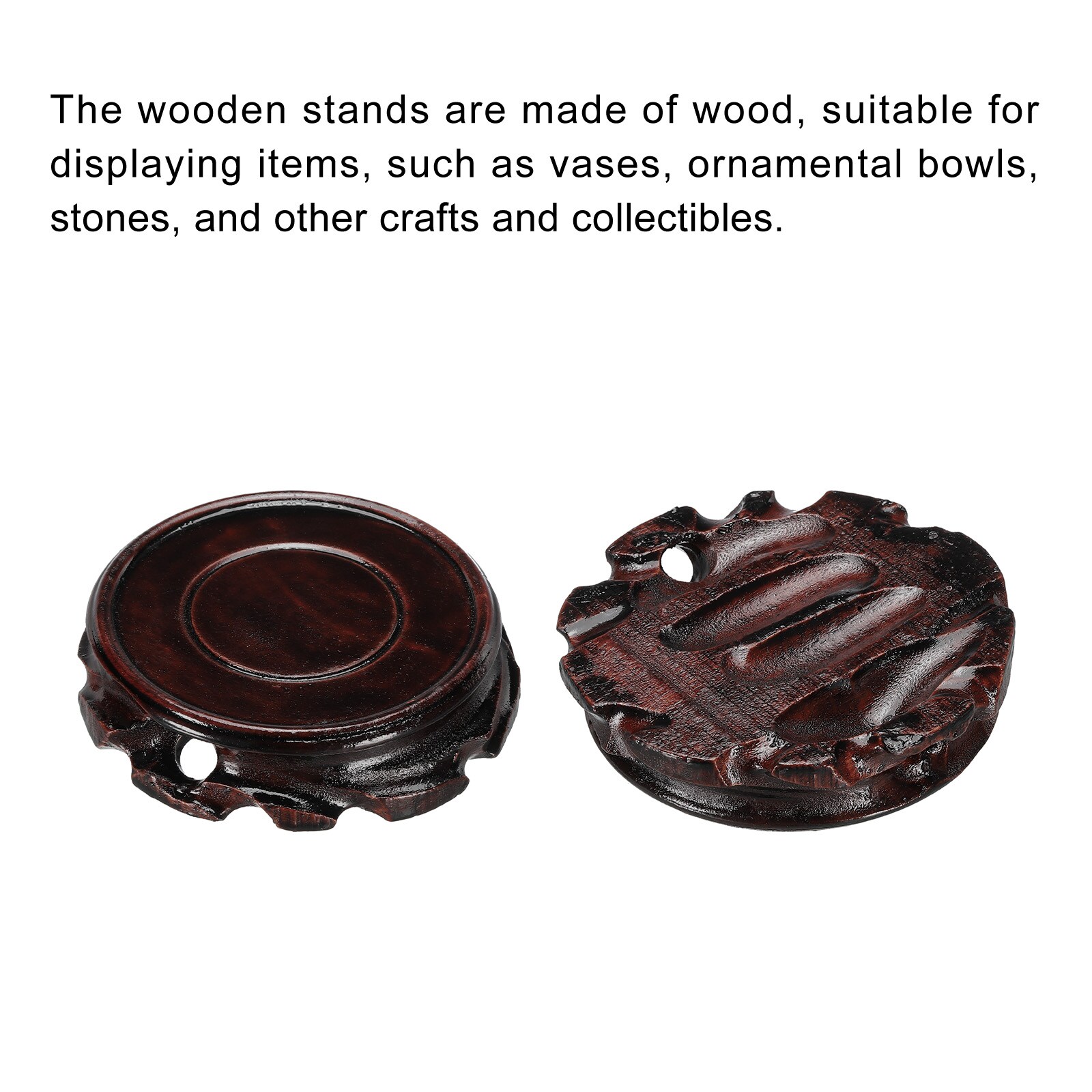 Unique Bargains Wooden Stand Holders Displays Base 80mm Diameter Black ...
