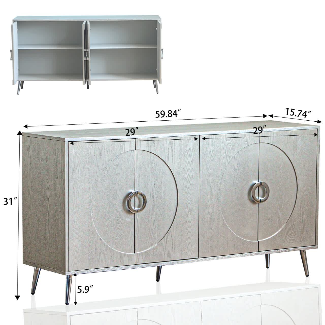 Vynxaria Modern 4 Door Sideboard Storage Cabinet with Golden Handles ...