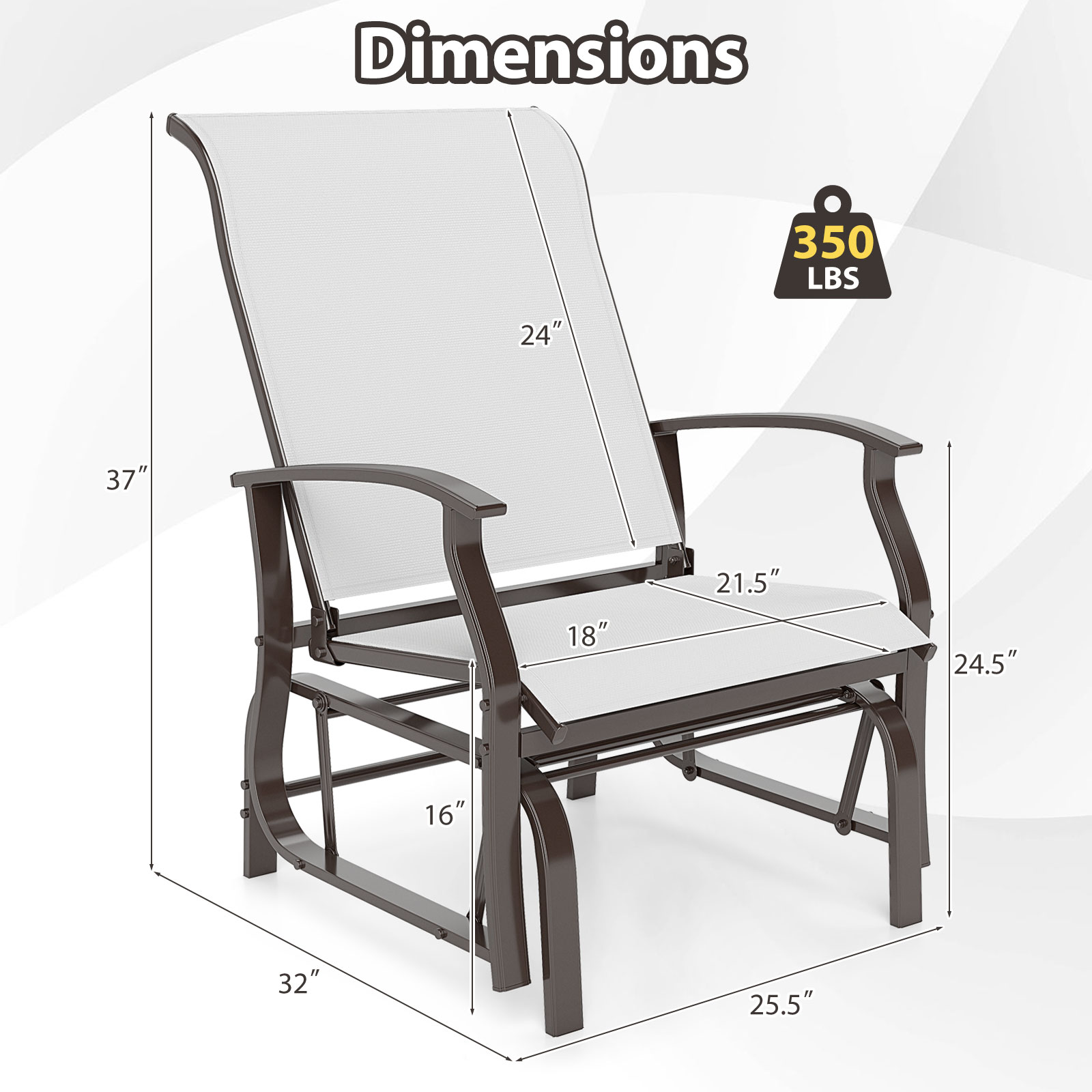 YERIVA Set of 2 Black Metal Frame Glider Rocking Chair with Sling Seat ...