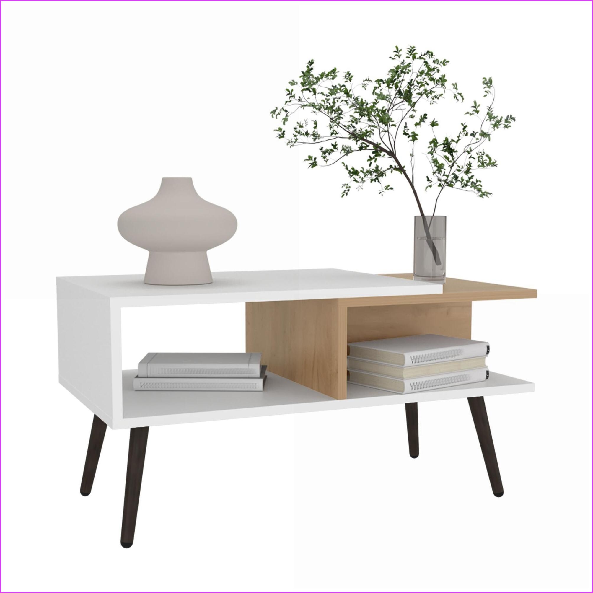 Watnature Natural Oak Coffee Table with 2 Shelves amp 4 Legs Space ...