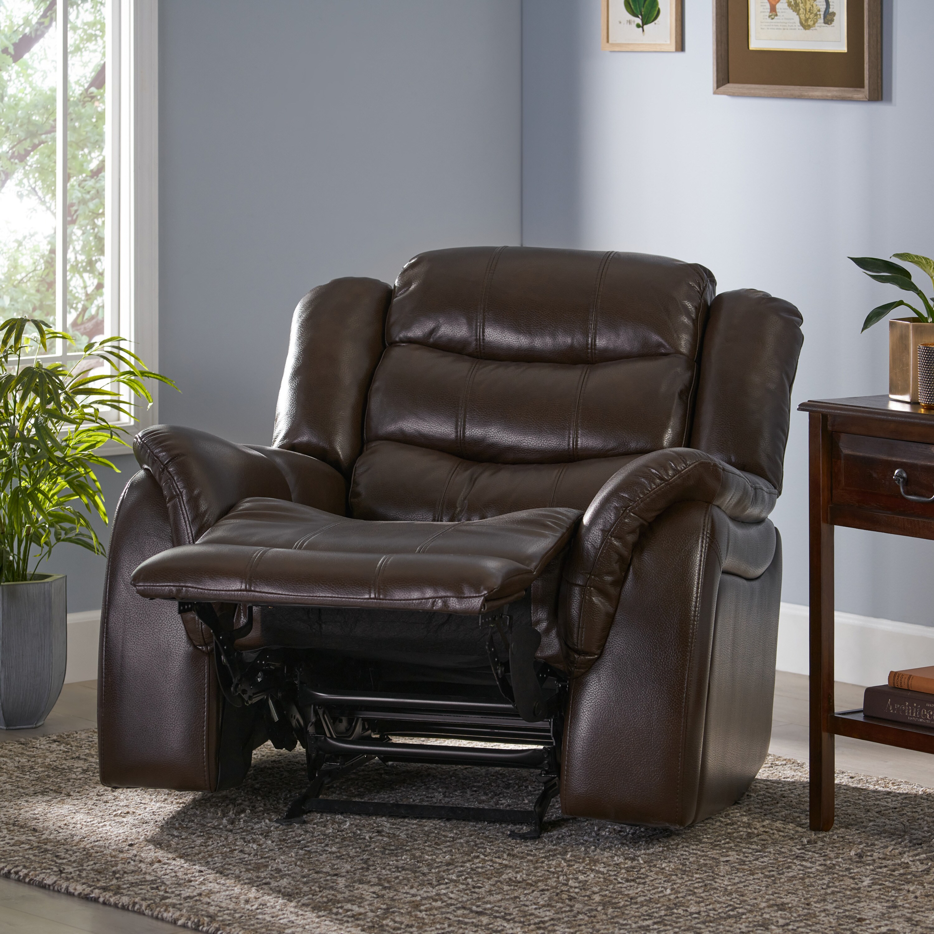 LUXEYARD Classic Design Dark Brown Plush Fabric Glider Recliner in the ...