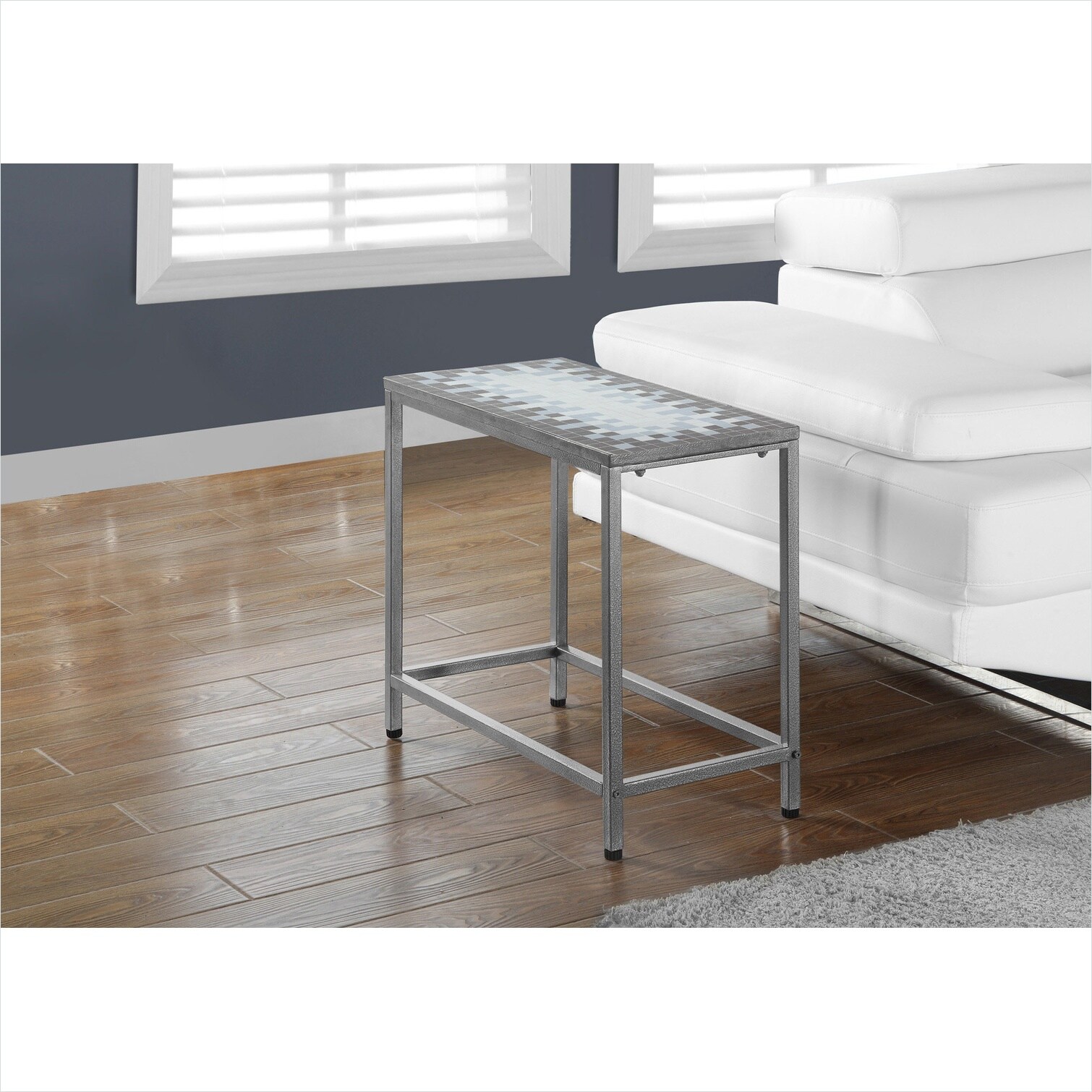 Watnature Rectangular Tile Top End Table with Cool Gray and Blue Mosaic ...