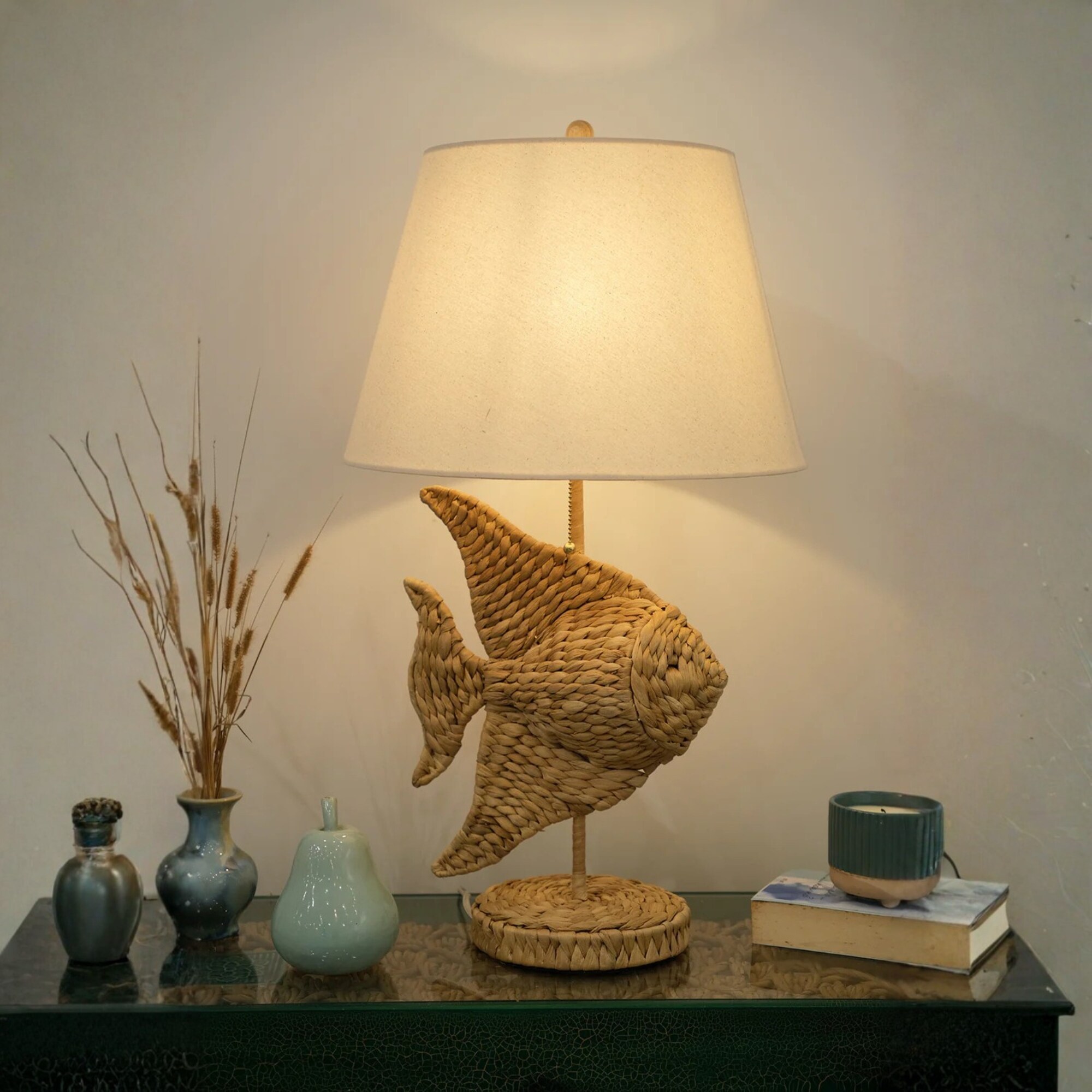 VNT Signature Water Hyacinth Table Lamp Fabric shade with UL standard ...
