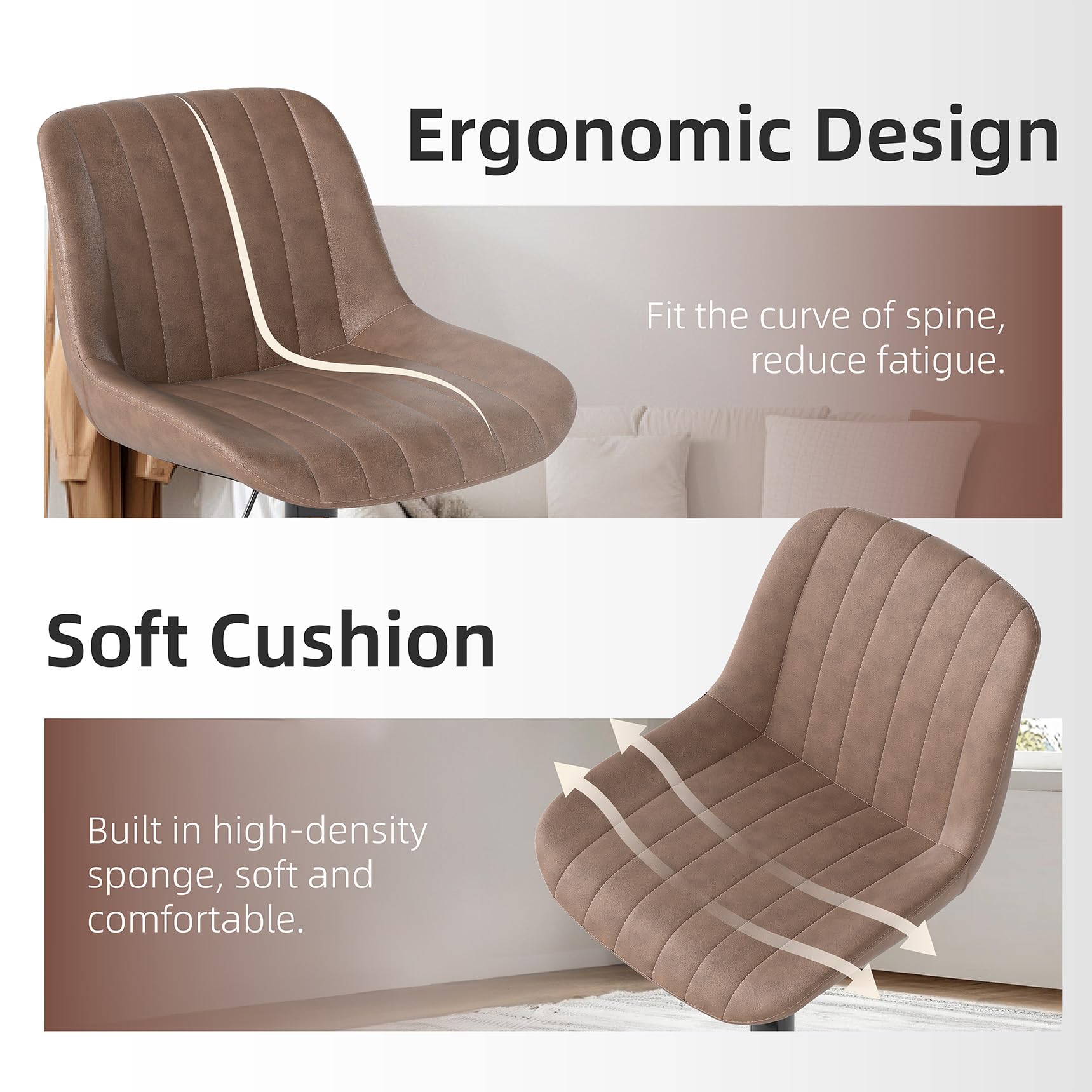 PIGFDK Brown Suede Set of 3 Swivel Counter Height Bar Stools Adjustable ...