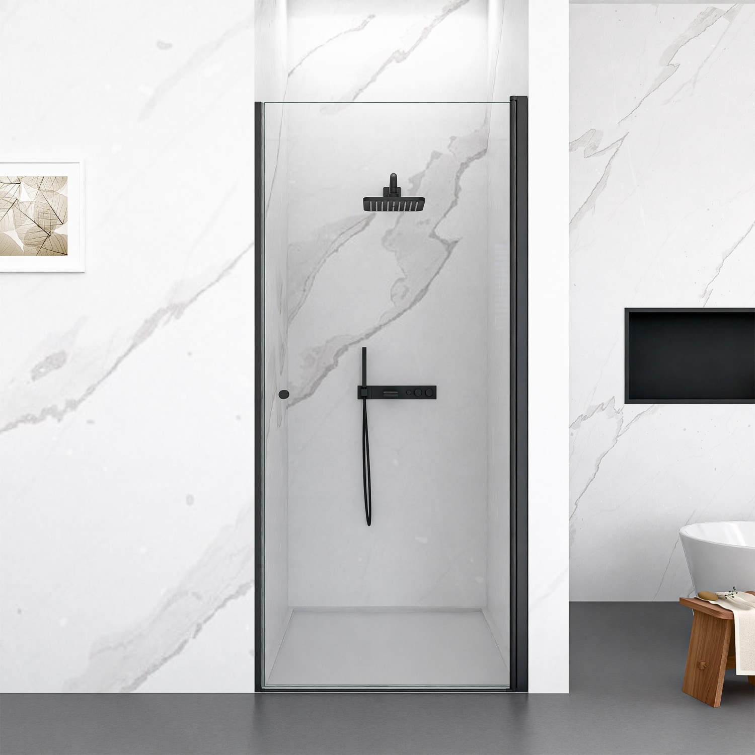 Wooakway 24in W x 72in H Semi-Frameless Circular Pivot Shower Door in ...