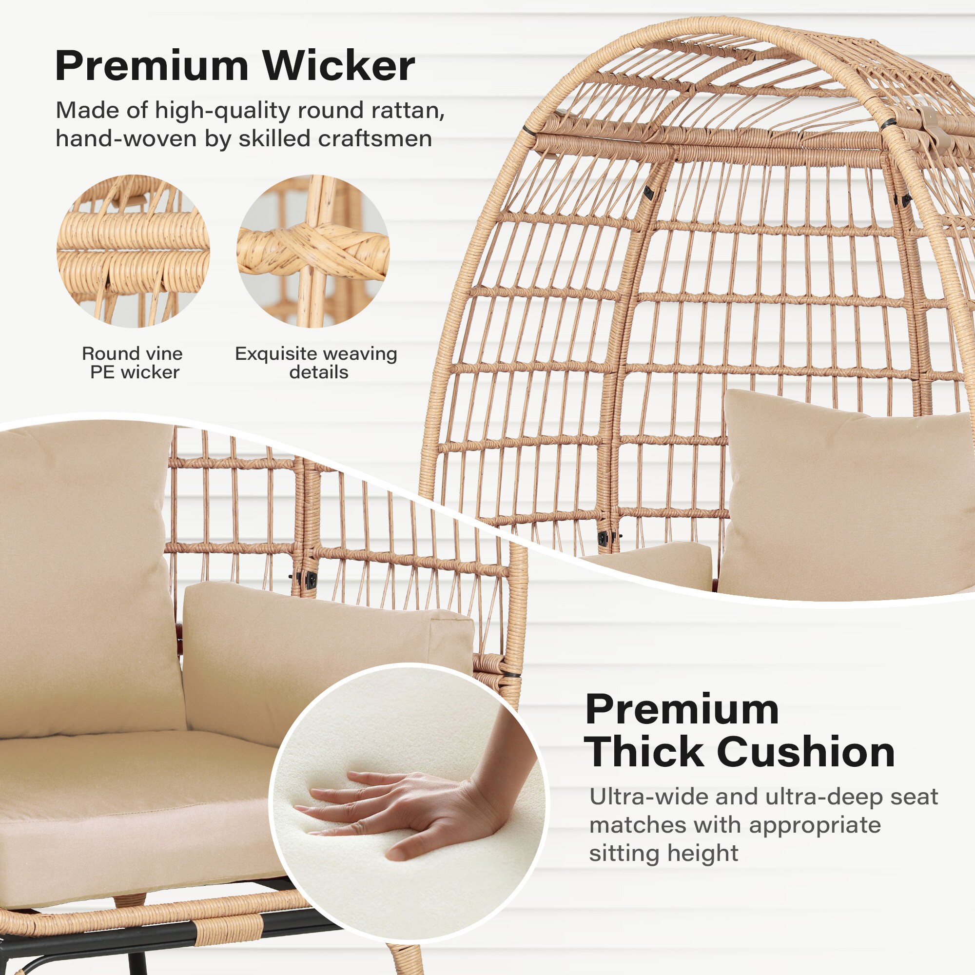 Patio Watcher Wicker Egg Chair Set of 2 Wicker Yellow Stainless Steel ...