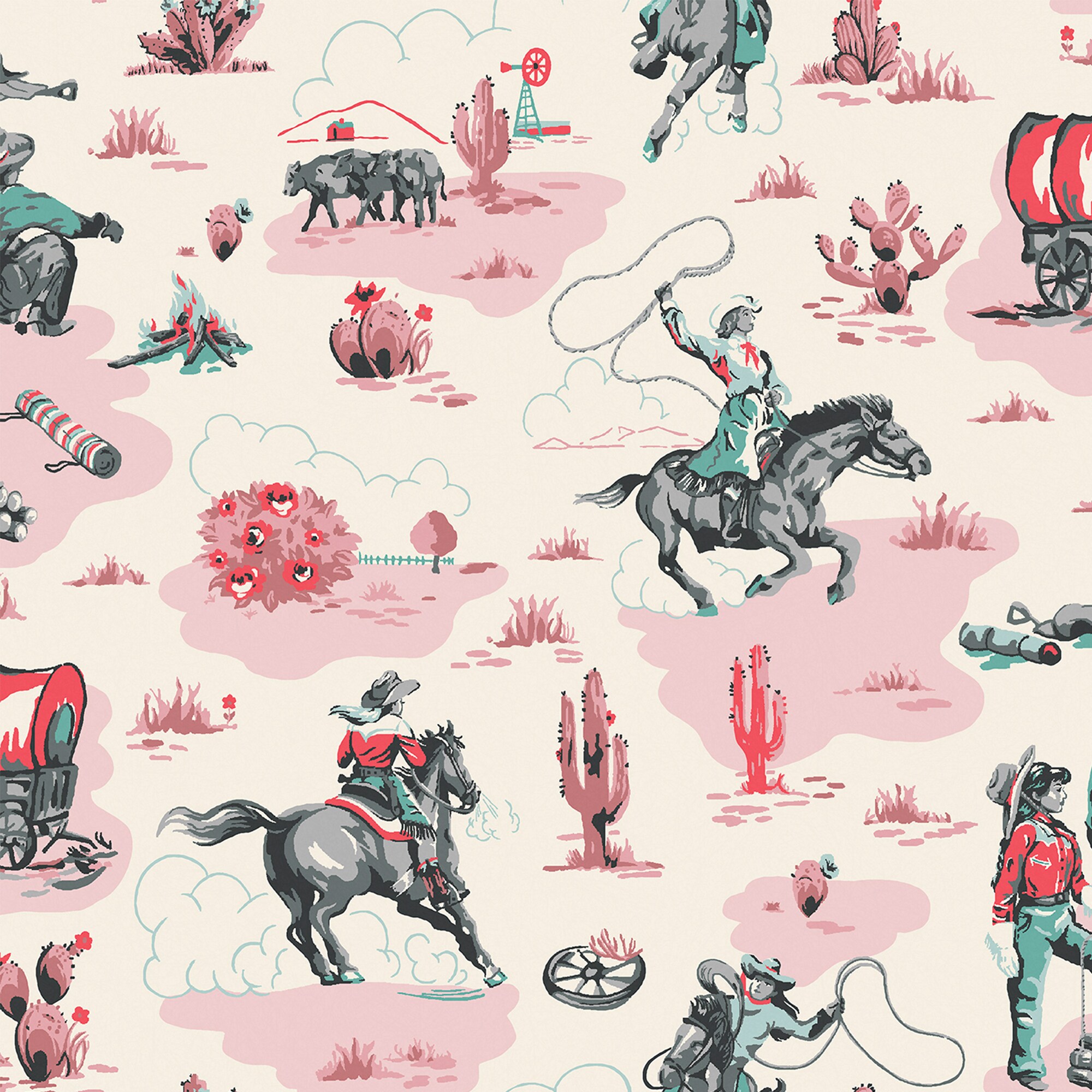 Cath Kidston 56-sq ft Pink Non-woven Animals Unpasted Wallpaper in the ...