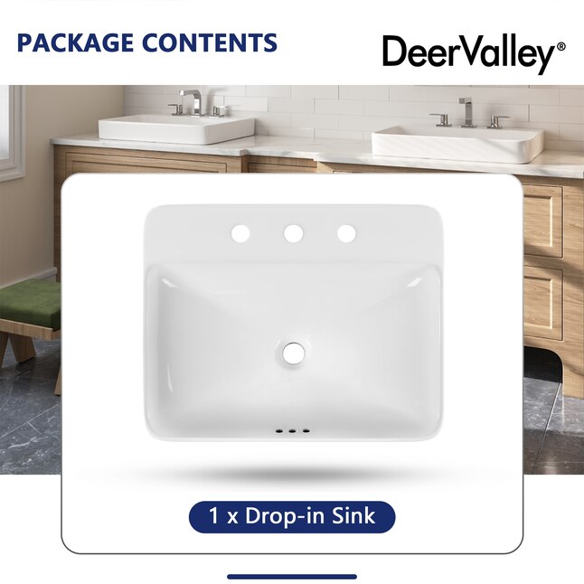 Deervalley Ceramic Drop In Rectangular White Bathroom Sink 23 82 In X