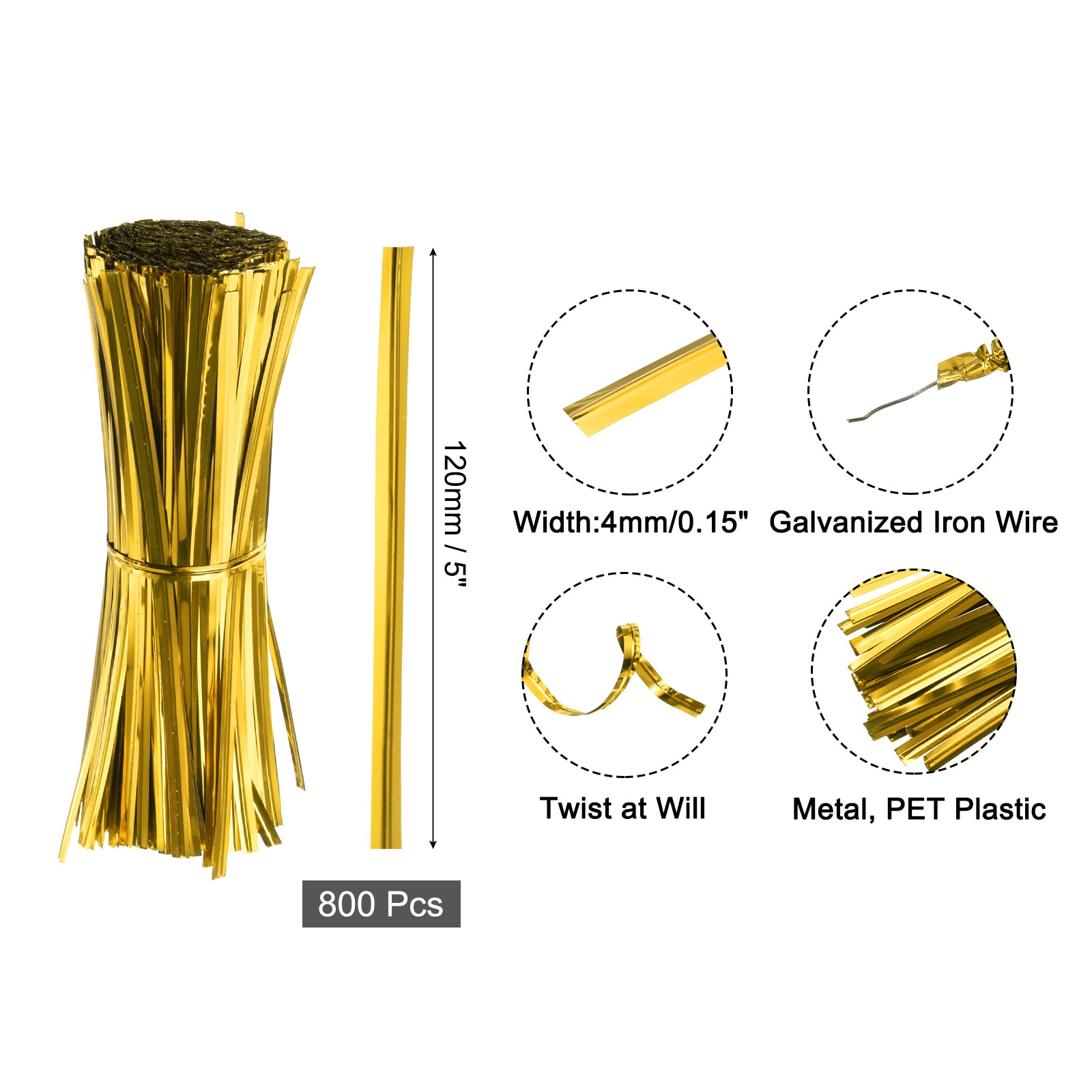 Unique Bargains 5 Inch Twist Ties Metallic Twist Ties Reusable Plastic ...