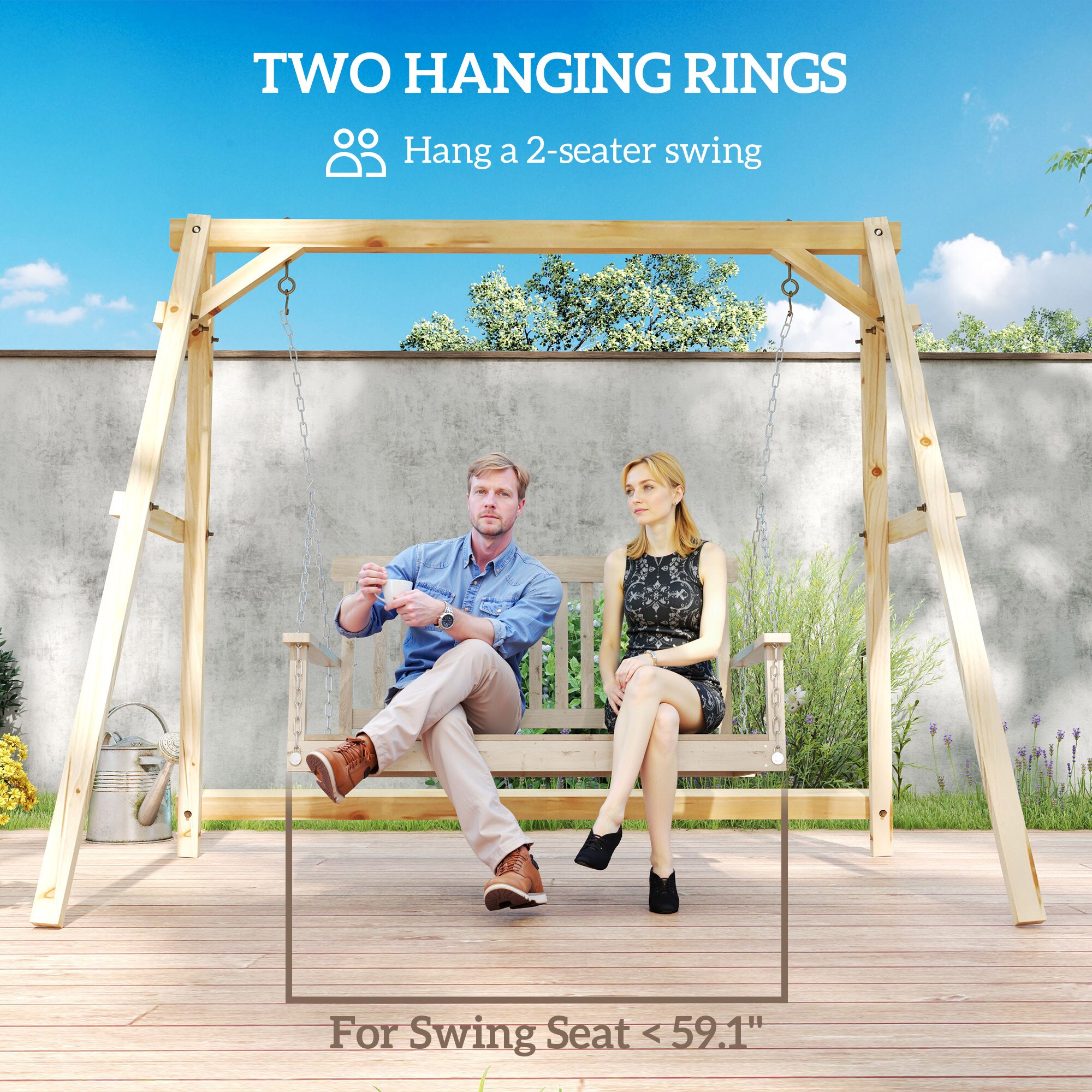 Outsunny 770lbs Porch Swing Frame Heavy Duty A Frame Wooden Swing Stand ...