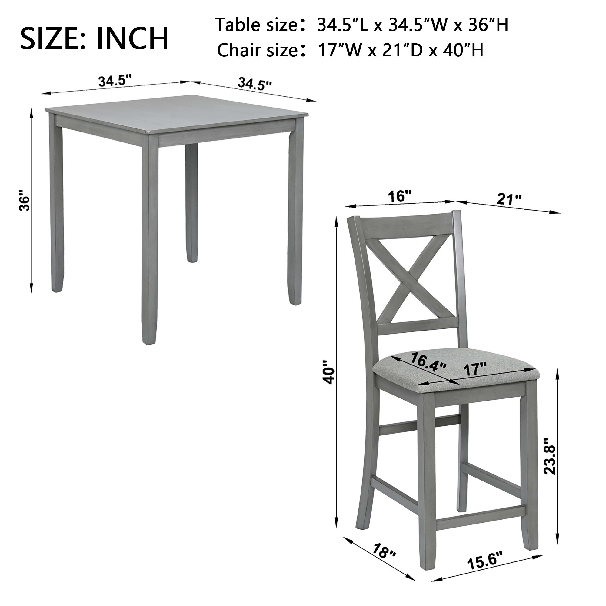 GlasFlength Wooden Counter Height Dining Set with Square Table and ...