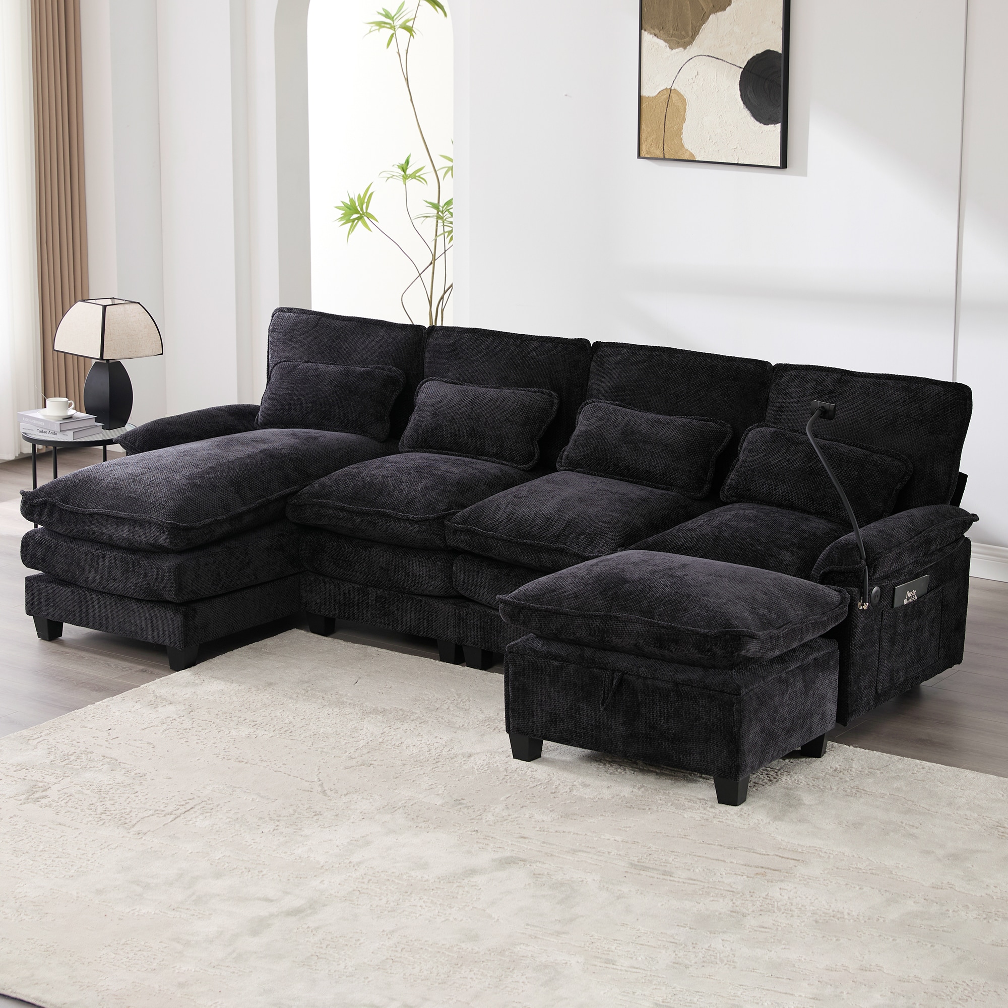 GDFStudio 106 Inches Upholstery Comfy Modular Sofas 4 Seat Chenille U ...
